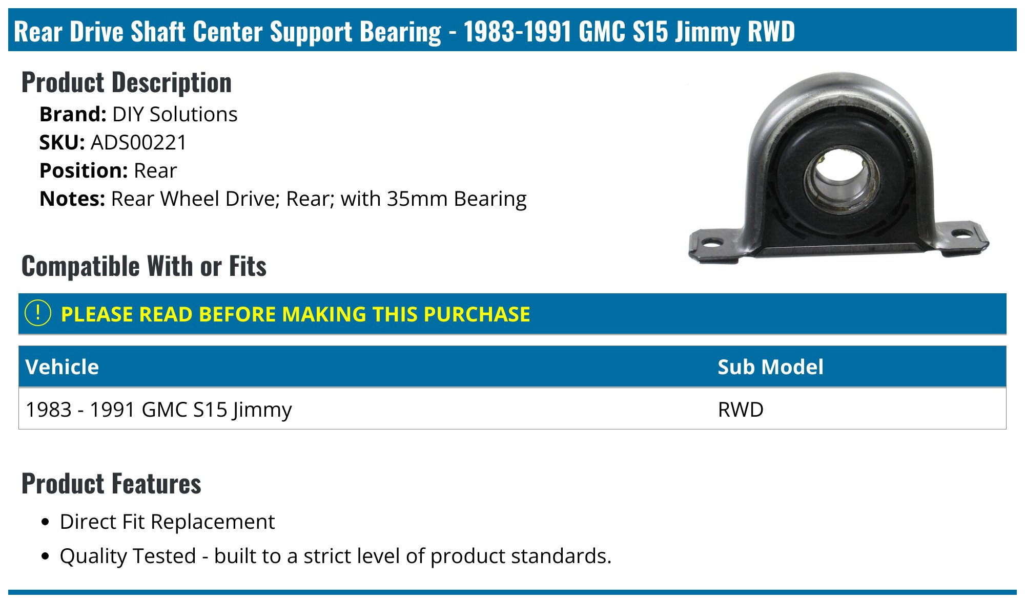 1983-1991 GMC S15 Jimmy Drive Shaft Center Support Bearing - DIY ...