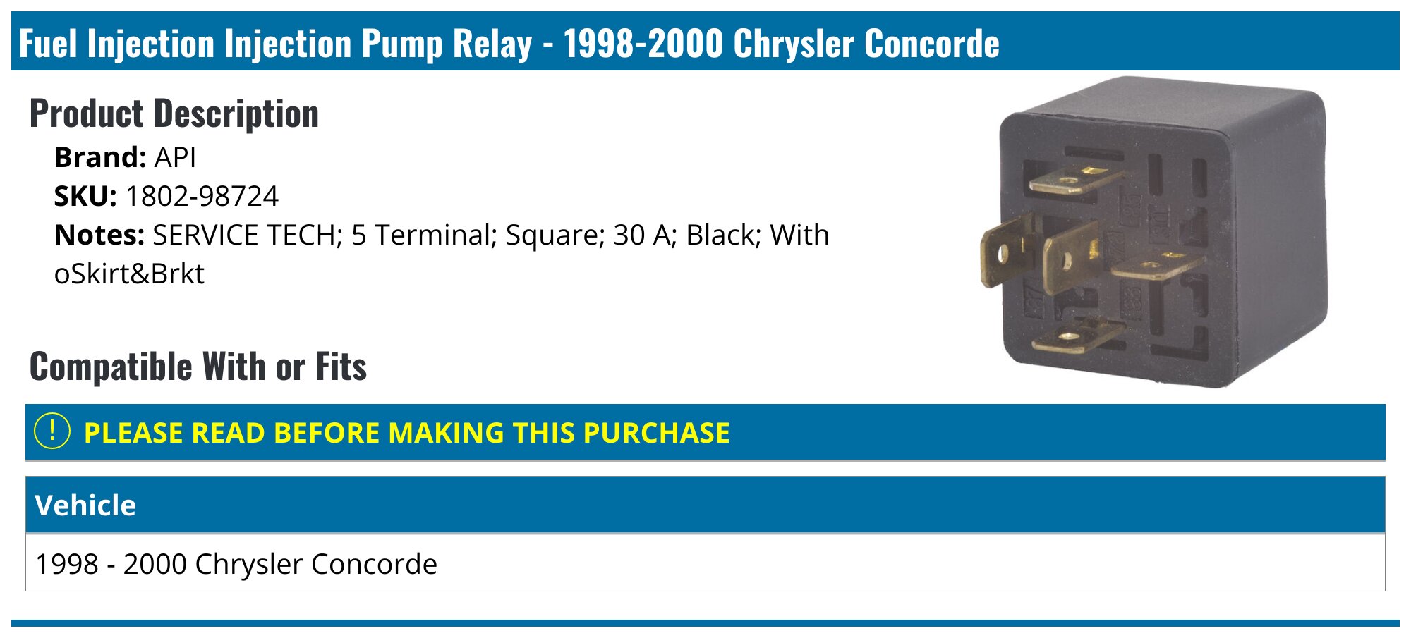 1998-2000 Chrysler Concorde Fuel Injection Injection Pump Relay - API ...