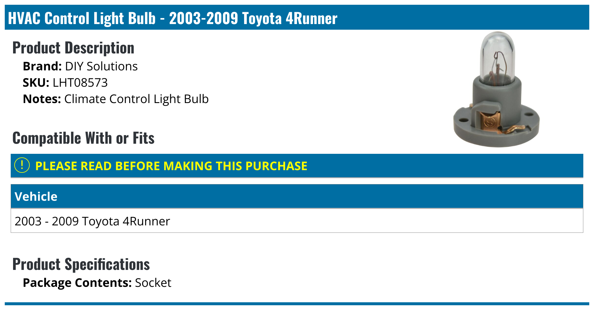 2003-2009 Toyota 4Runner HVAC Control Light Bulb - DIY Solutions ...