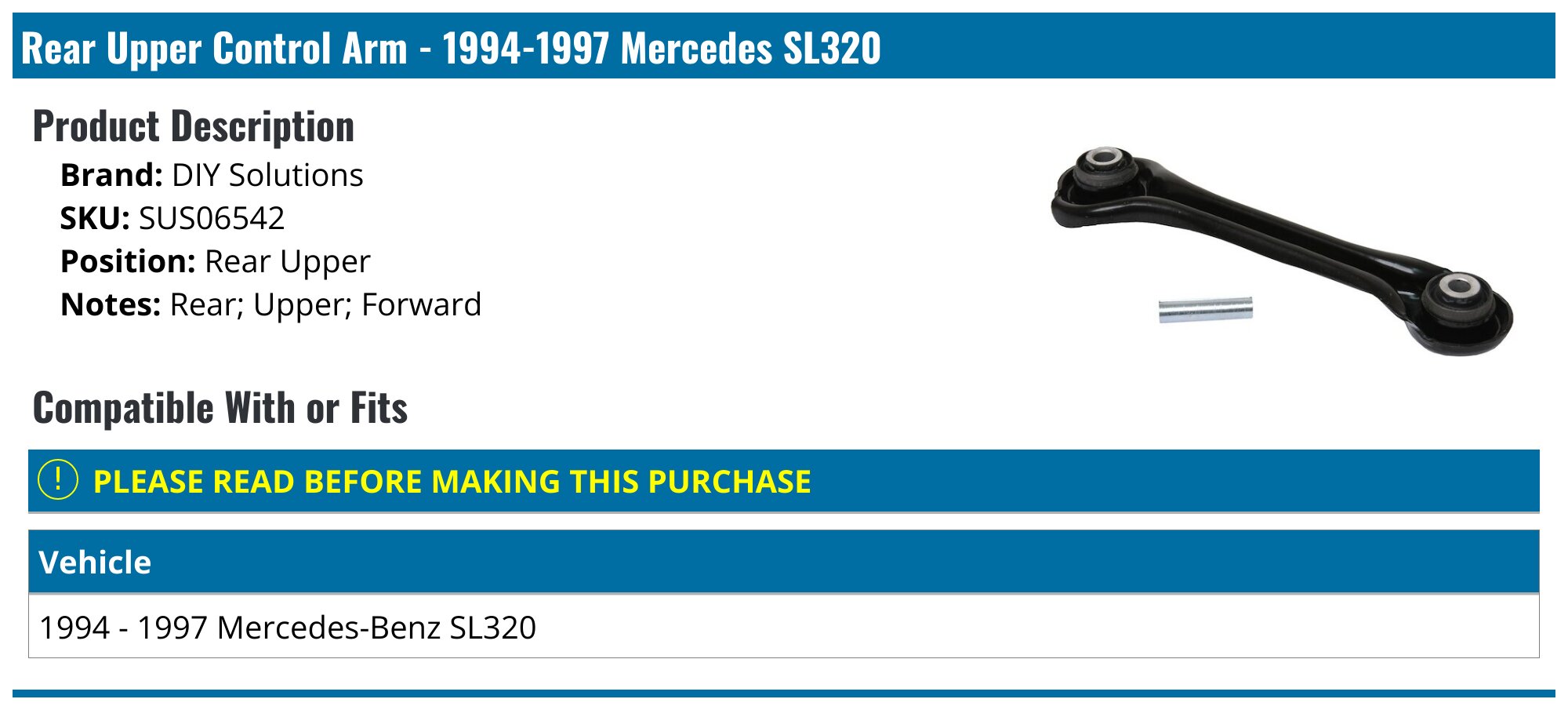 1994-1997 Mercedes SL320 Control Arm - DIY Solutions SUS06542 - Rear ...