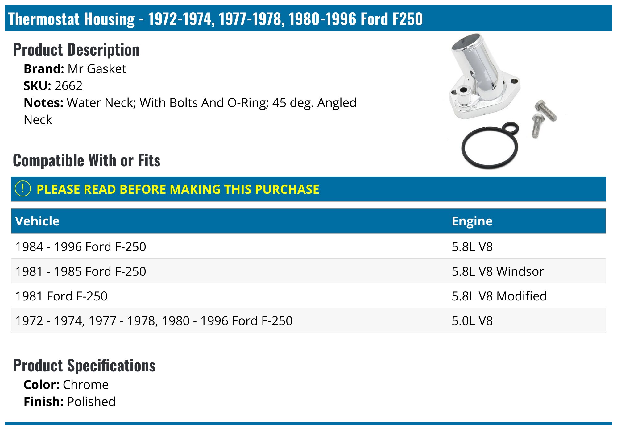 1972-1974, 1977-1978, 1980-1996 Ford F250 Thermostat Housing - Mr ...
