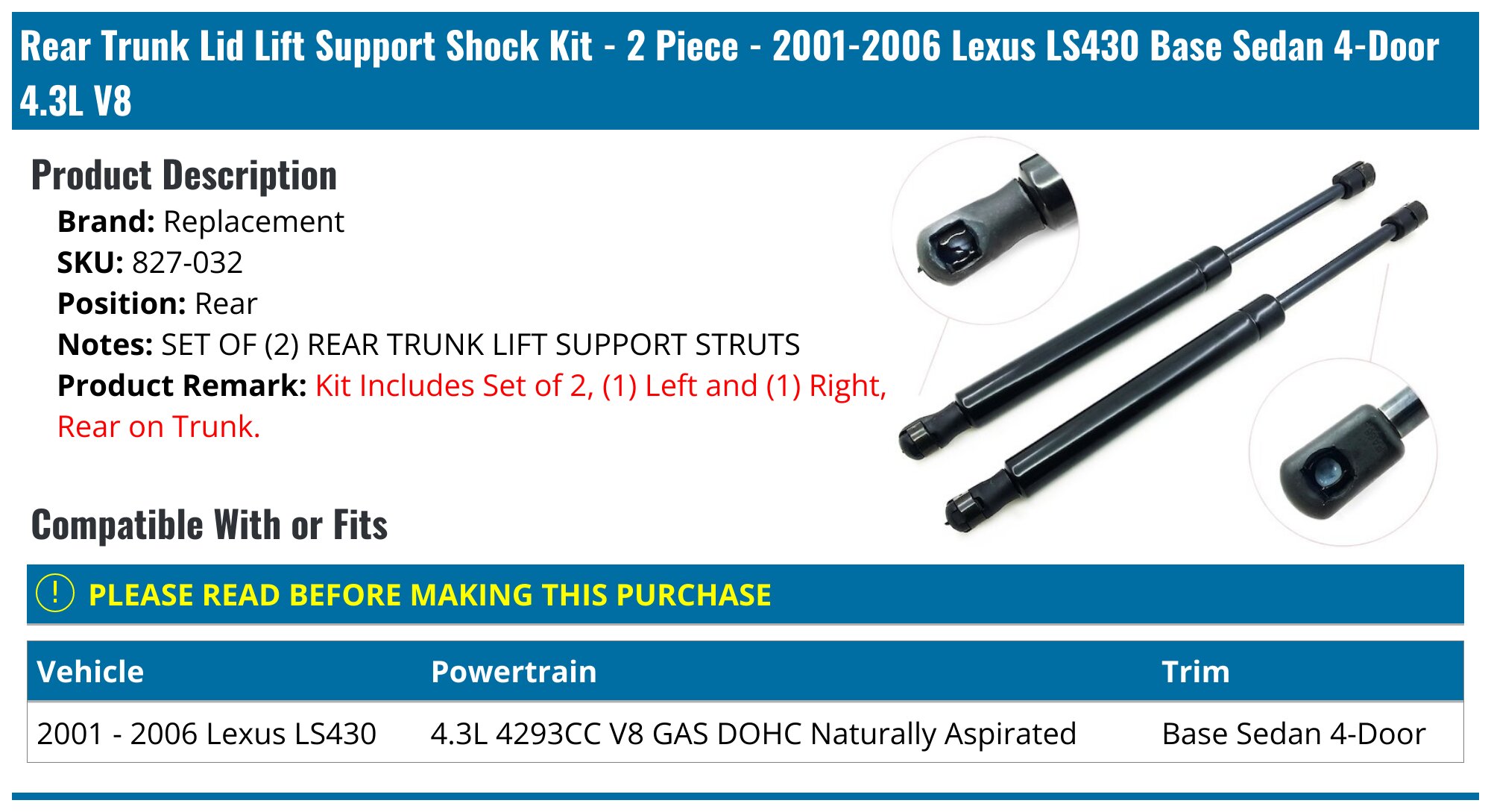 Trunk Lift Support - Trunk Struts Replacement | Parts Geek
