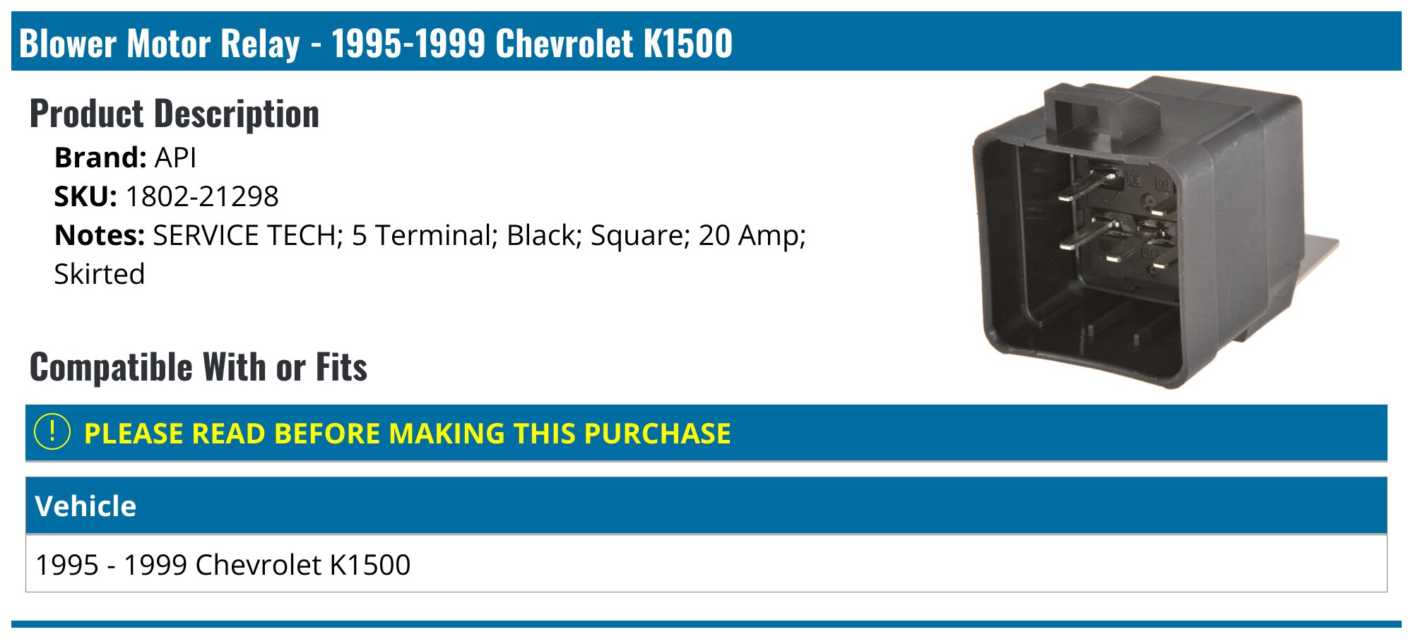 1995-1999 Chevrolet K1500 Blower Motor Resistor - API 3381-07632037 ...