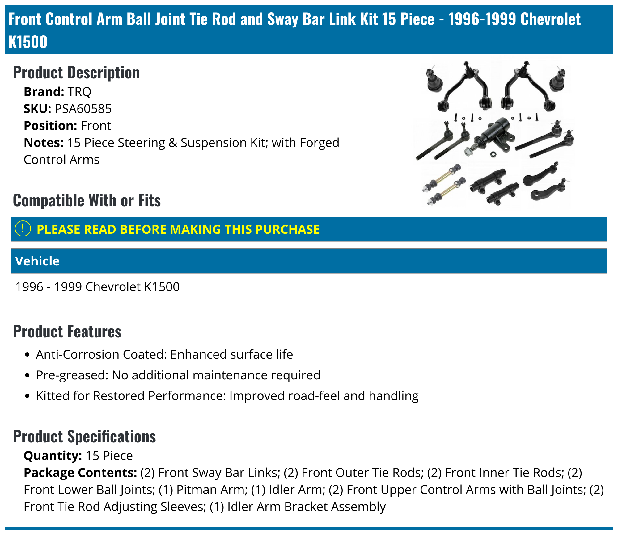 1996-1999 Chevrolet K1500 Control Arm - TRQ PSA60585 - Front ...
