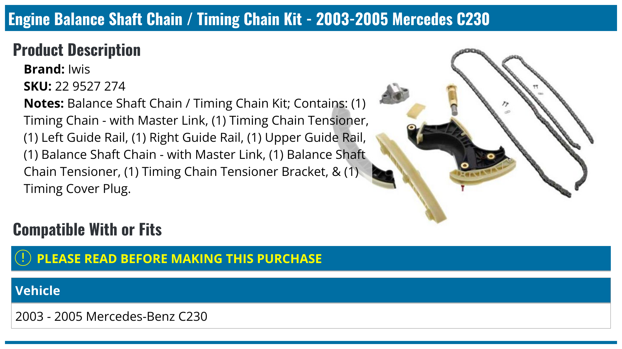 2003-2005 Mercedes C230 Engine Balance Shaft Chain / Timing Chain Kit ...