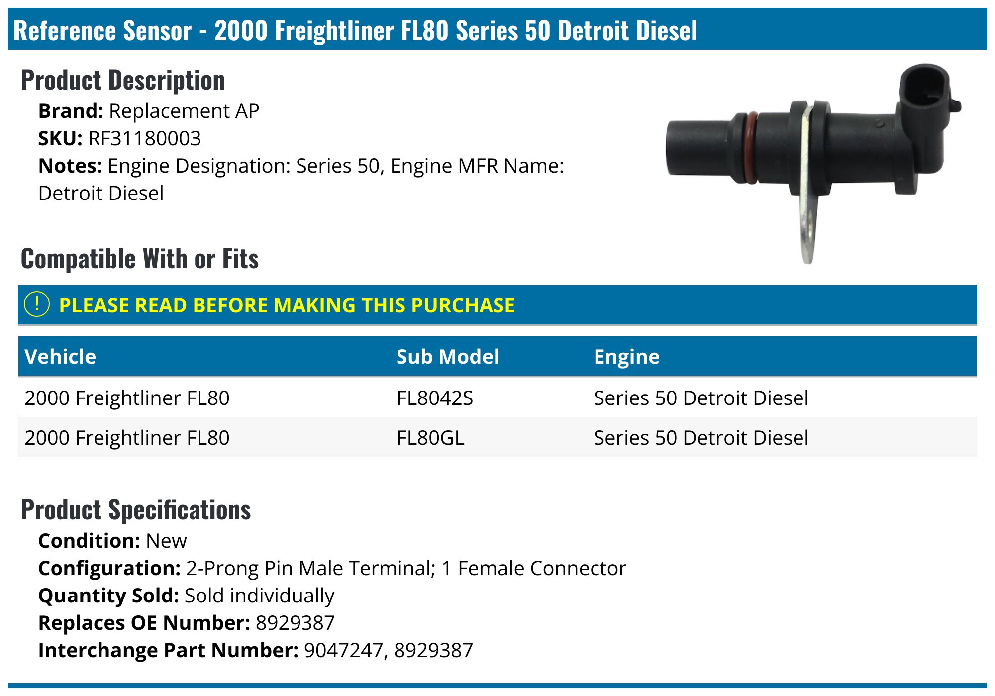 2000 Freightliner FL80 Crank Position Sensor - Replacement AP ...
