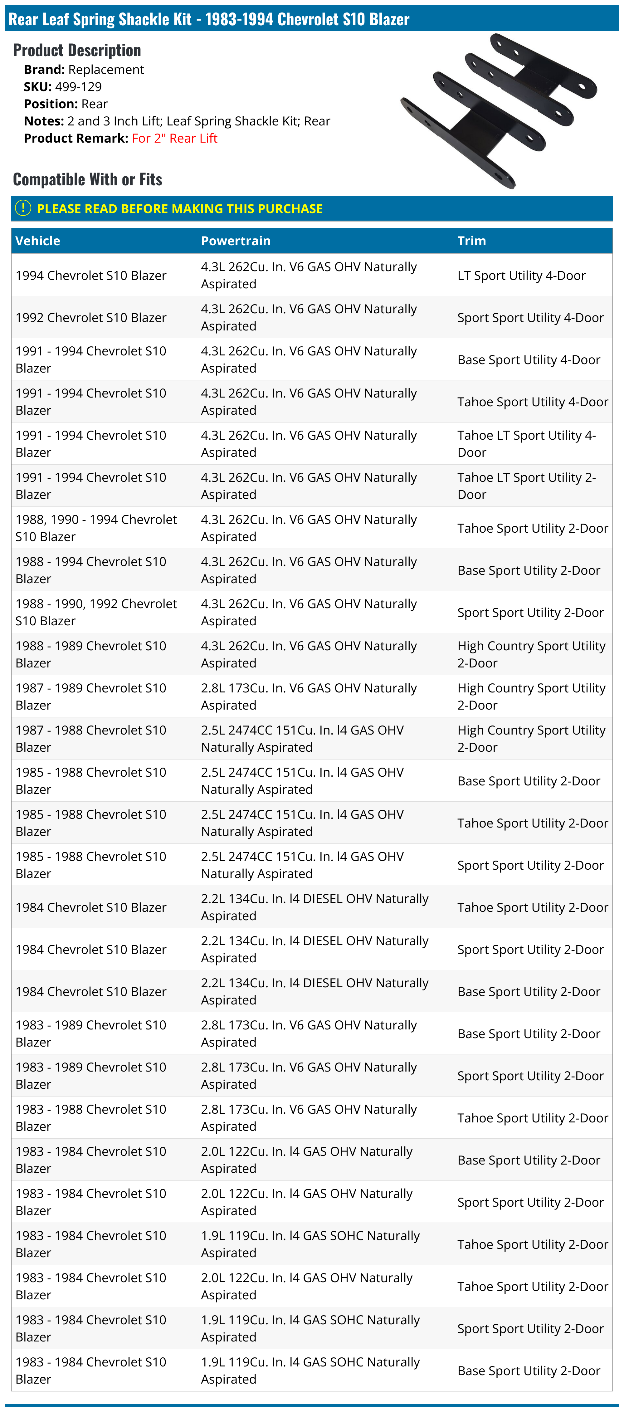 1983-1994 Chevrolet S10 Blazer Leaf Spring Shackle - Replacement 499 ...