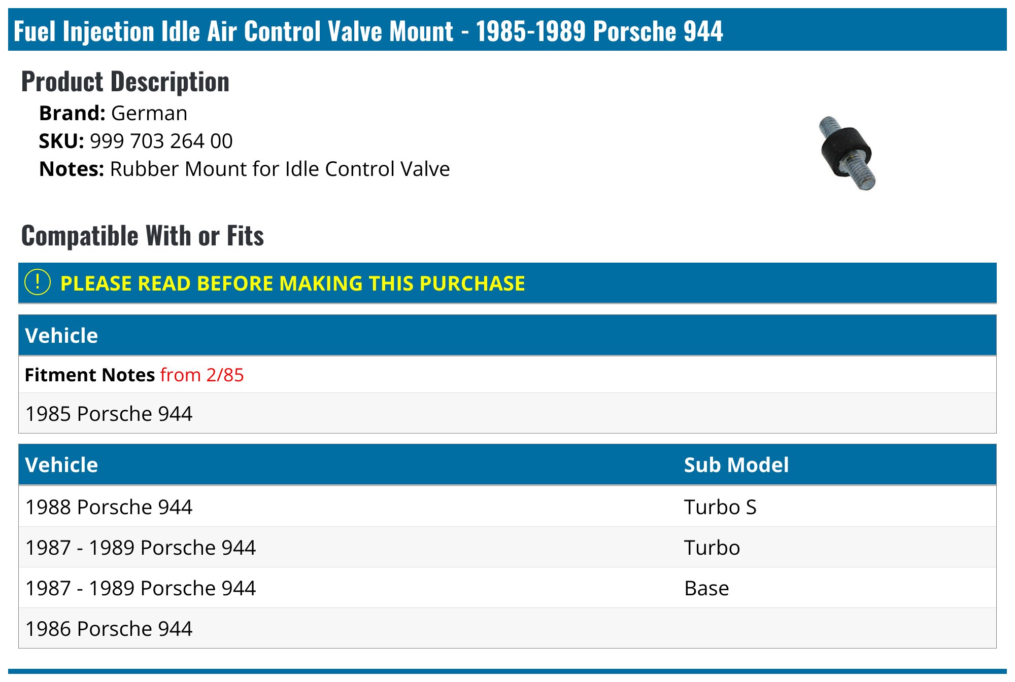 1985-1989 Porsche 944 Fuel Injection Idle Air Control Valve Mount ...