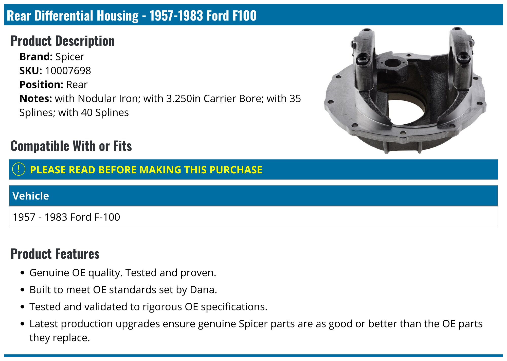 1957-1983 Ford F100 Differential Housing - Spicer 10007698 - Rear ...