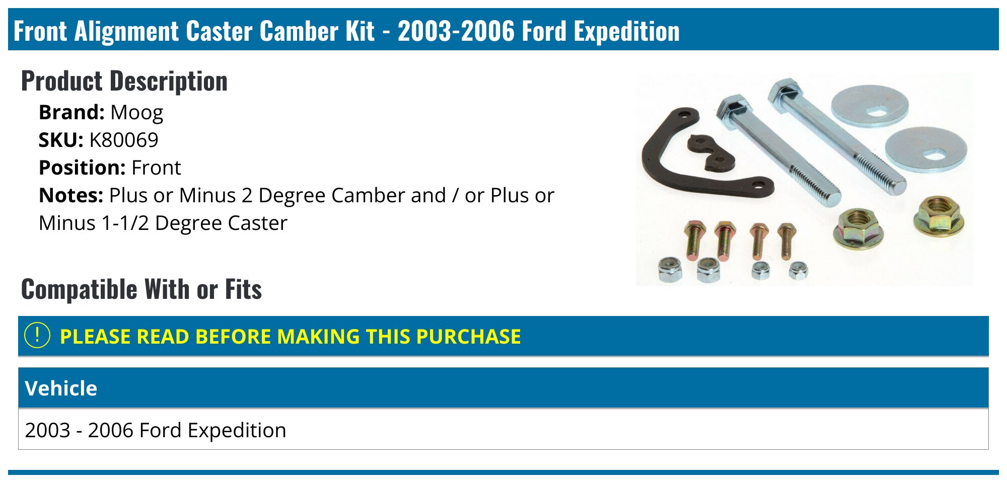 2003-2006 Ford Expedition Alignment Caster Camber Kit - Moog K80069 ...