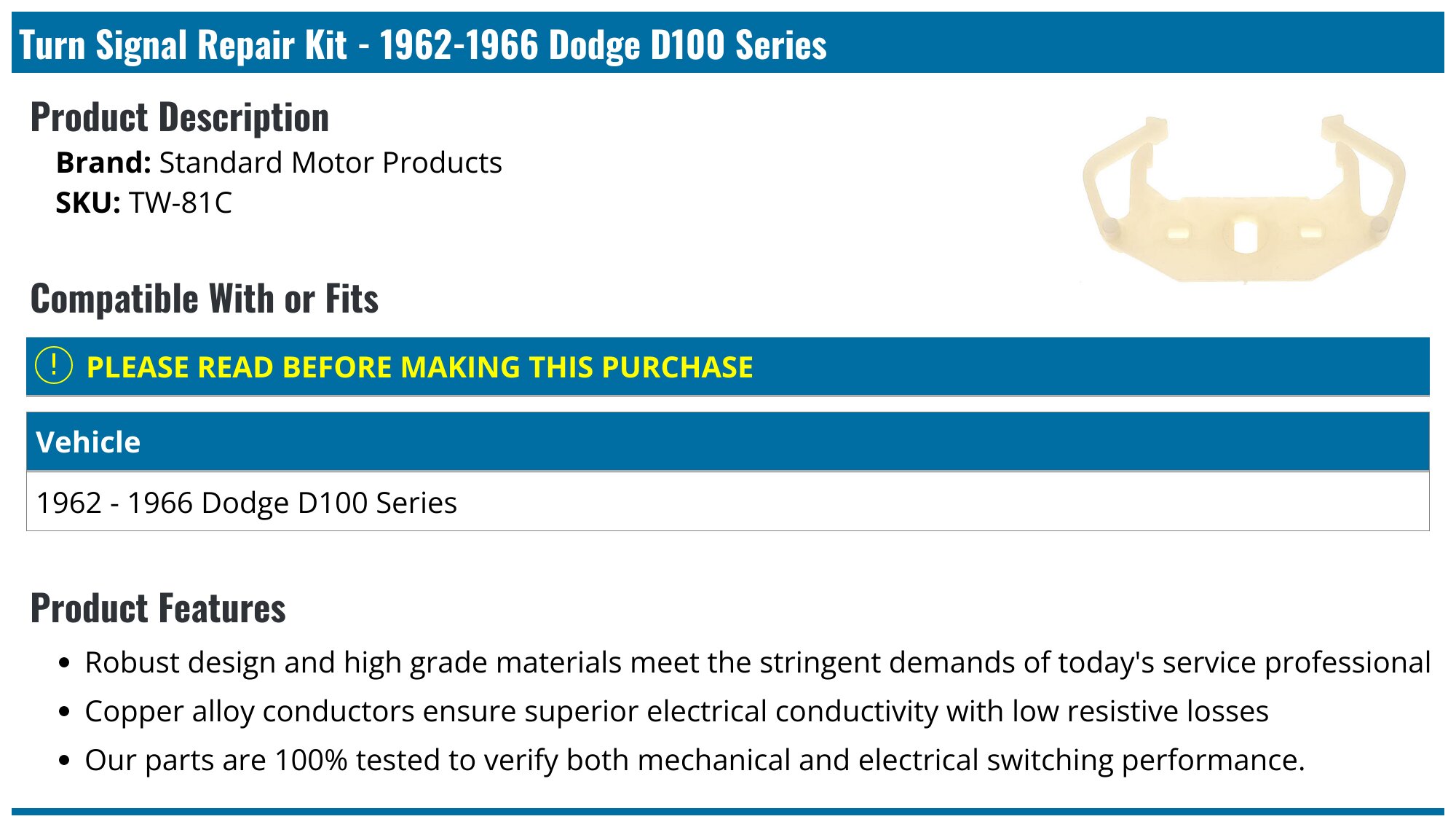 1962-1966 Dodge D100 Series Turn Signal Repair Kit - Standard Motor ...