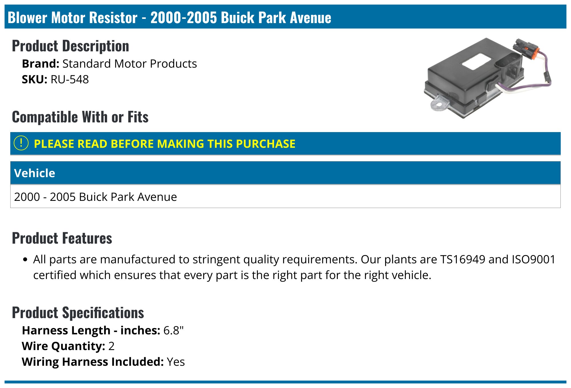 Buick Blower Motor Resistor | LeSabre Regal LaCrosse Park Avenue - 2005 ...