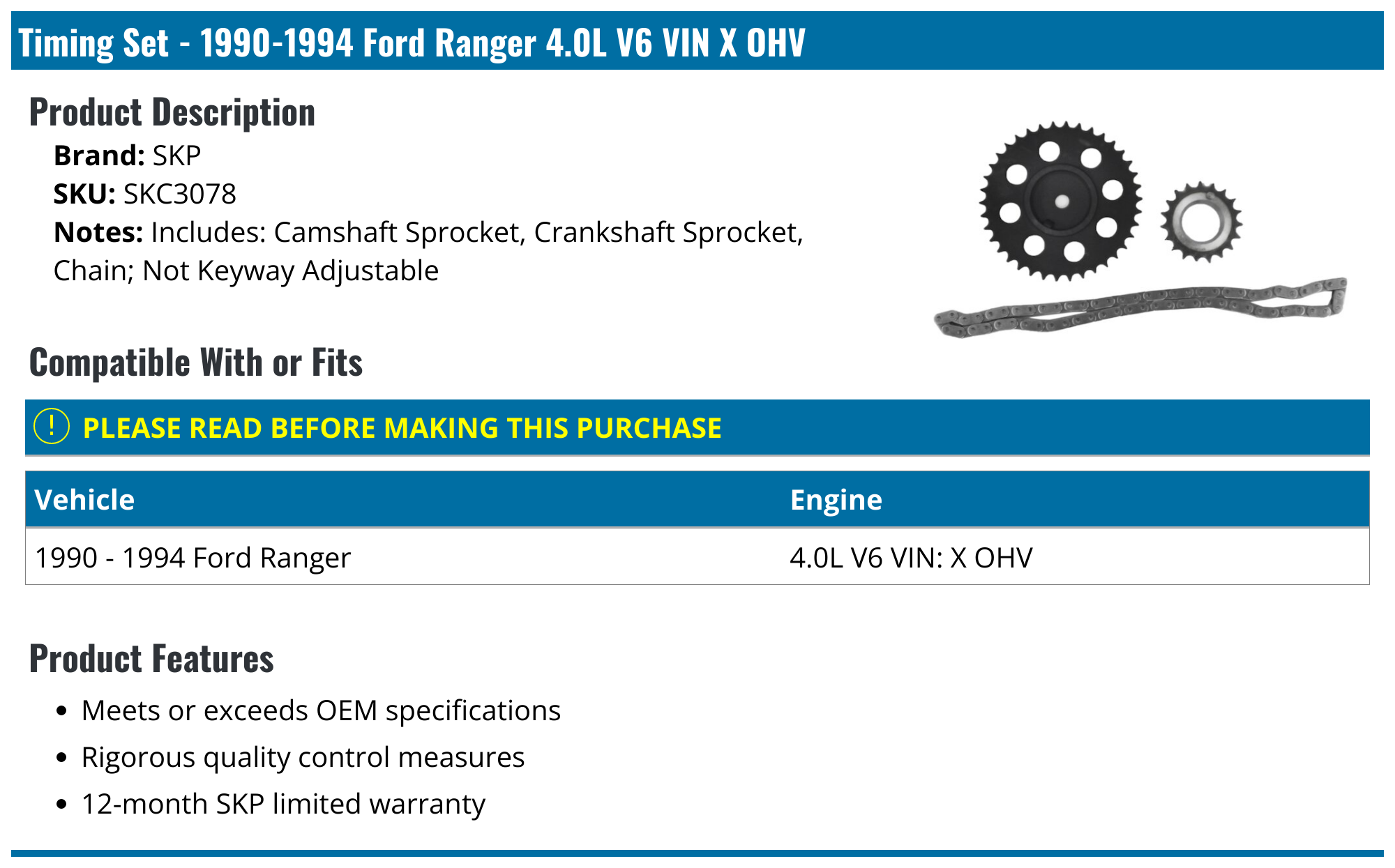 1990-1994 Ford Ranger Timing Chain - SKP SKC3078 - PartsGeek.com