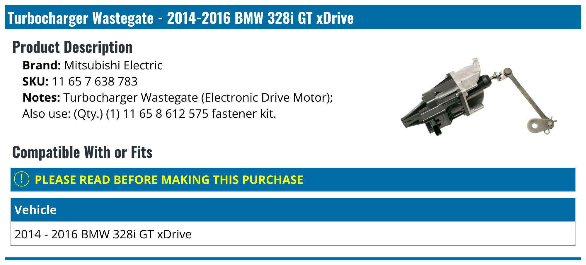 2014-2016 BMW 328i GT xDrive Turbocharger Wastegate - Mitsubishi ...