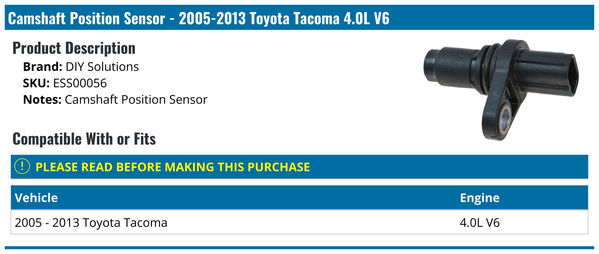2005-2013 Toyota Tacoma Camshaft Position Sensor - DIY Solutions ...