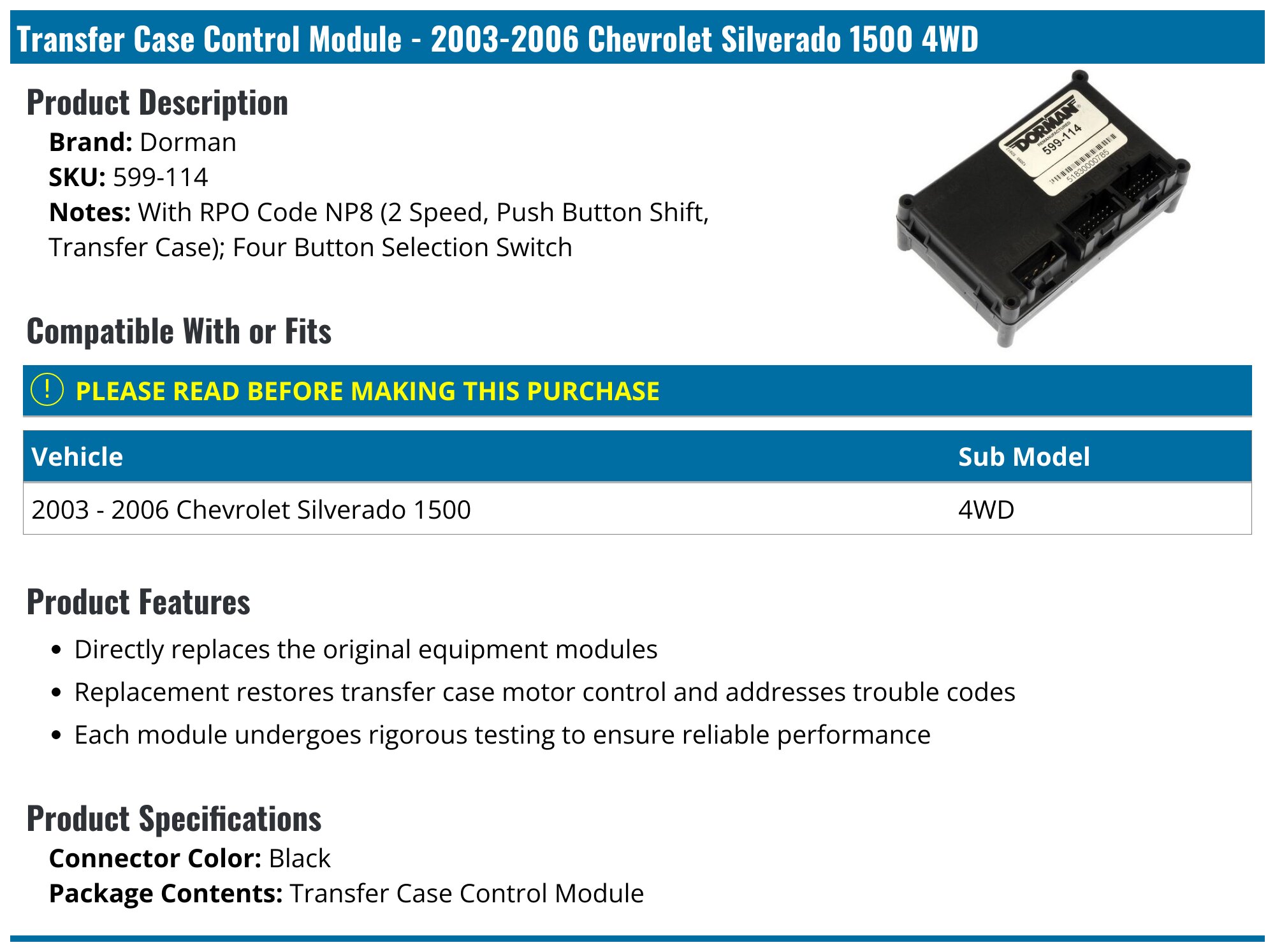 2003-2006 Chevrolet Silverado 1500 Transfer Case Control Module ...