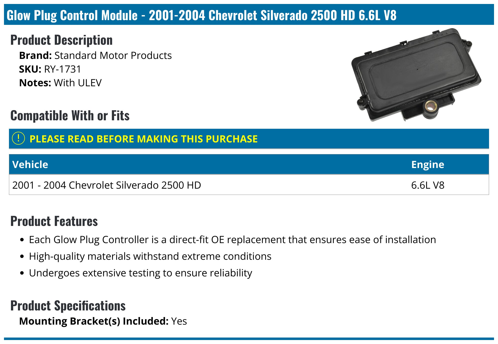 2001-2004 Chevrolet Silverado 2500 HD Glow Plug Control Module ...