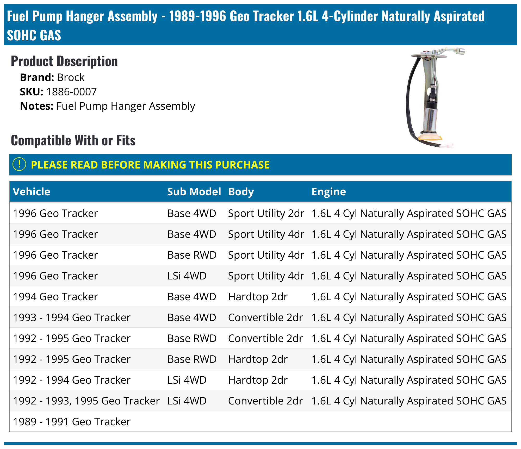 Geo Tracker Parts Catalog - OEM & Aftermarket Body Parts | Parts Geek