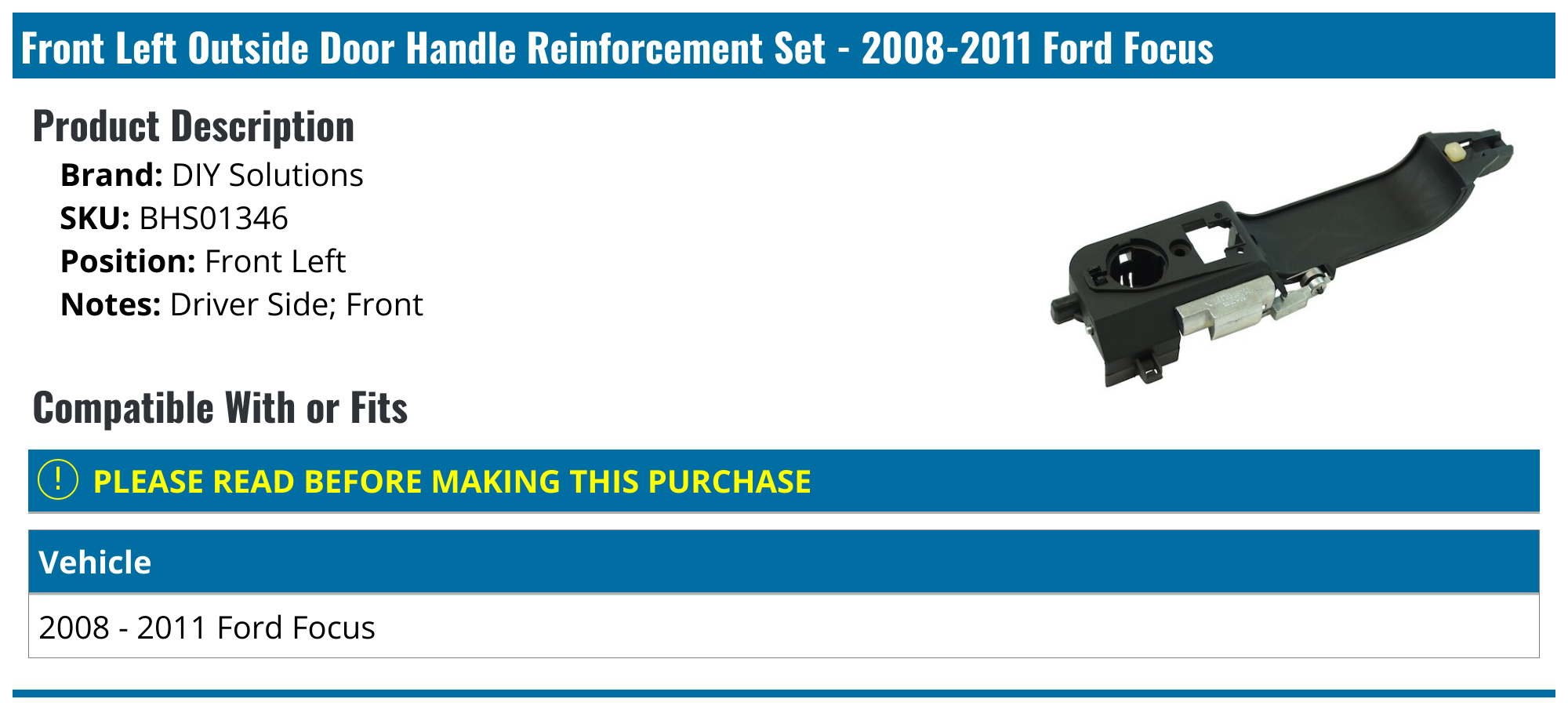 2008-2011 Ford Focus Door Handle - DIY Solutions BHS01346 - Front Left ...