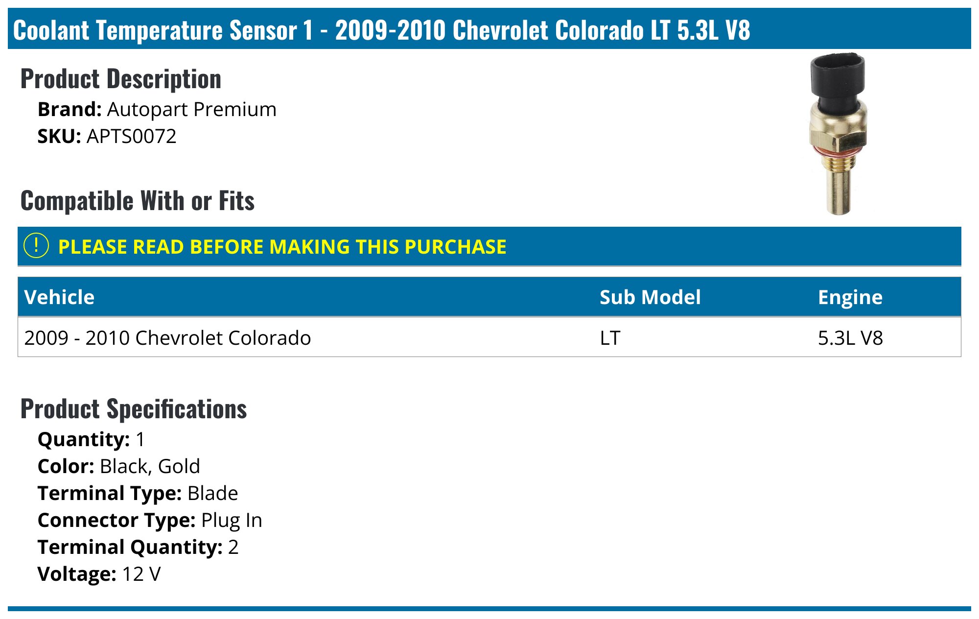 2009-2010 Chevrolet Colorado Engine Coolant Temperature Sensor ...