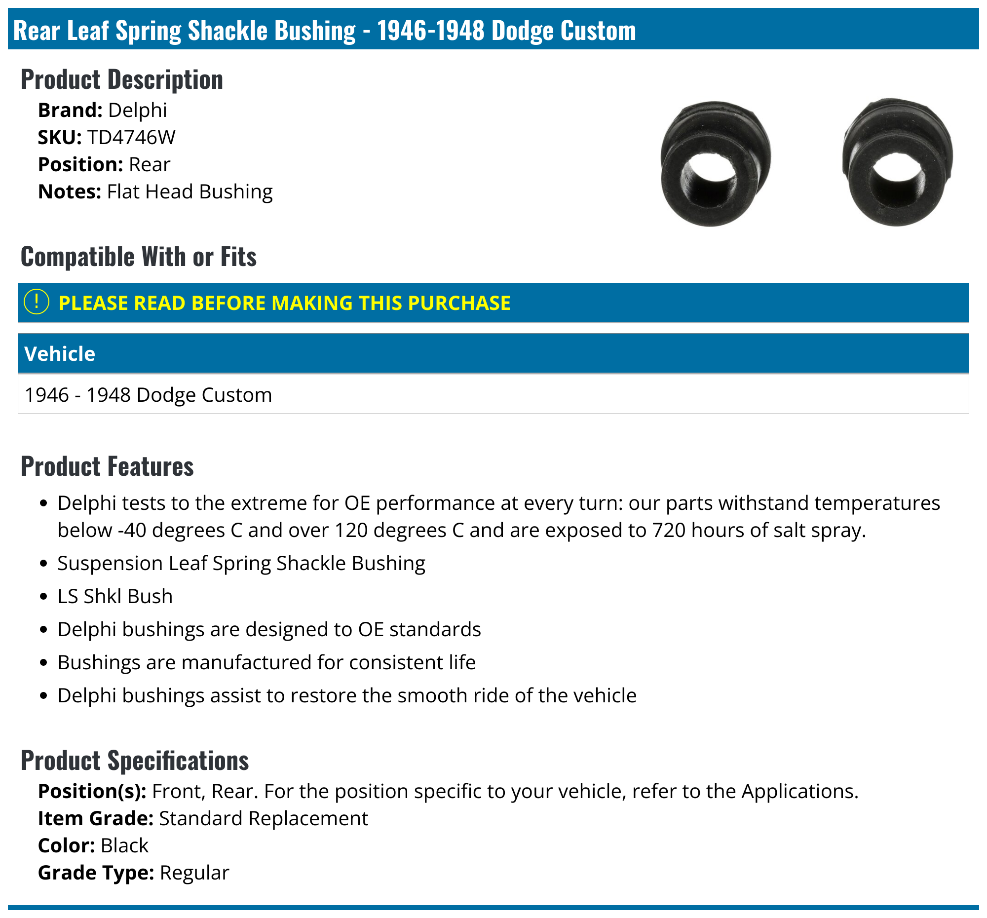 1946-1948 Dodge Custom Leaf Spring Shackle - Delphi TD4746W - Rear ...
