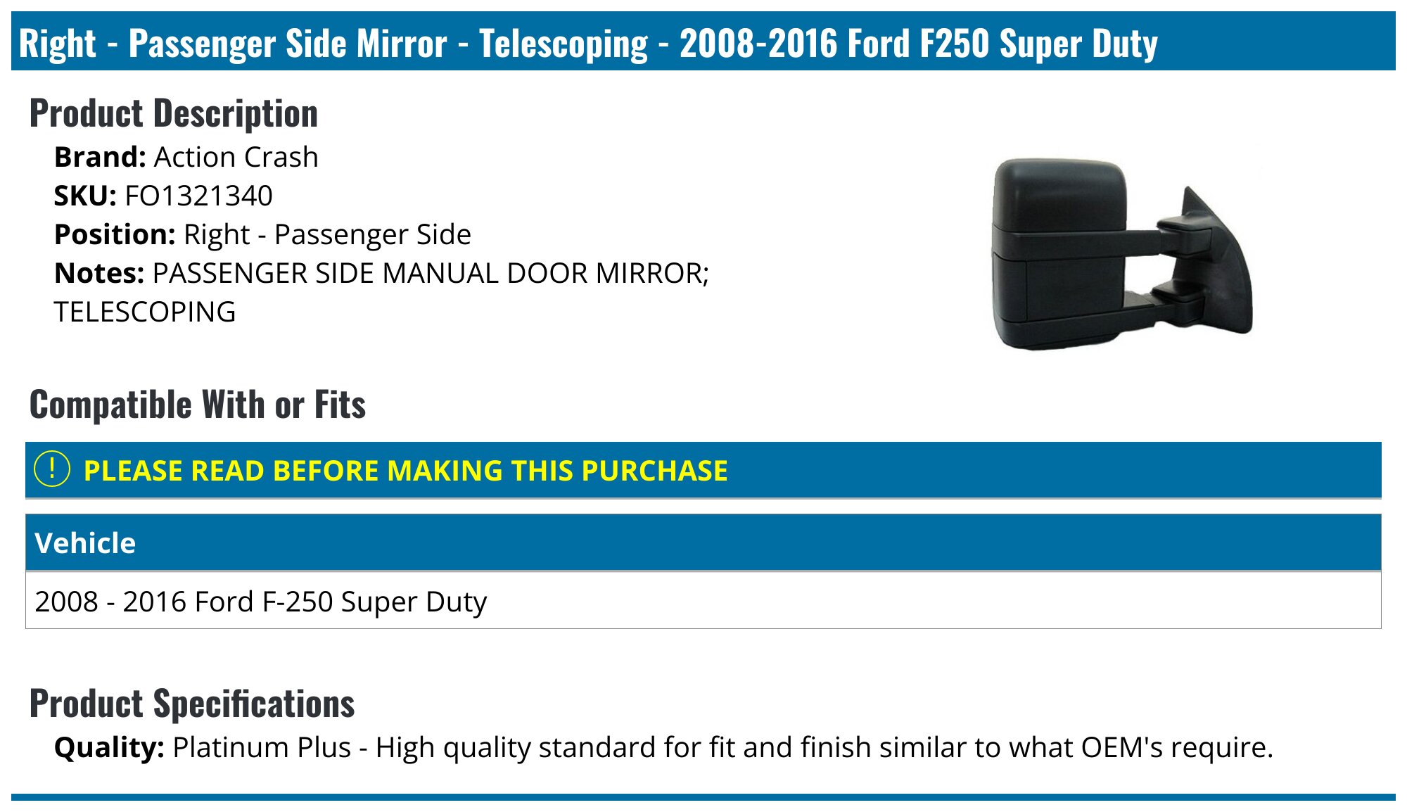 Ford F250 Super Duty Mirror - Side View Mirrors - Replacement Action ...