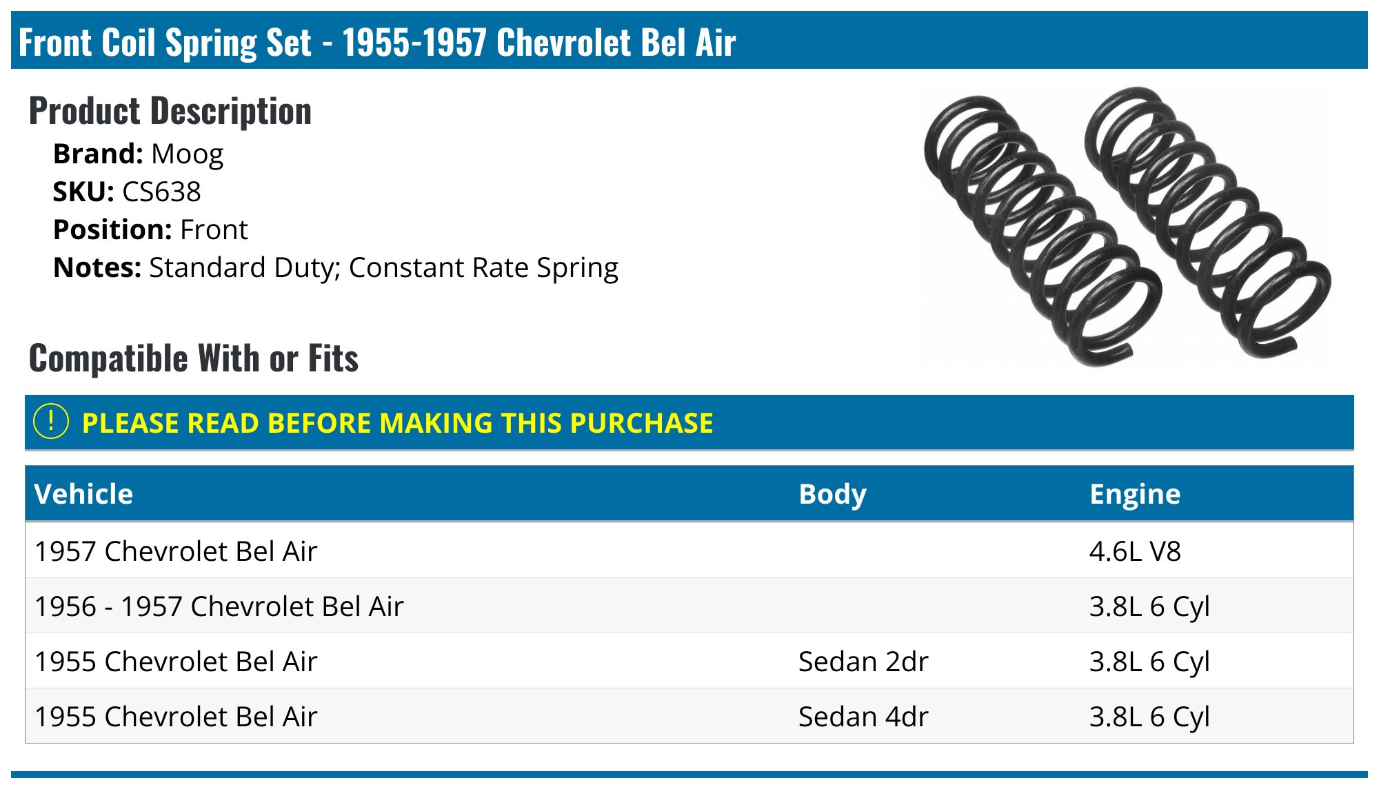 1955-1957 Chevrolet Bel Air Coil Spring - Moog CS638 - Front ...