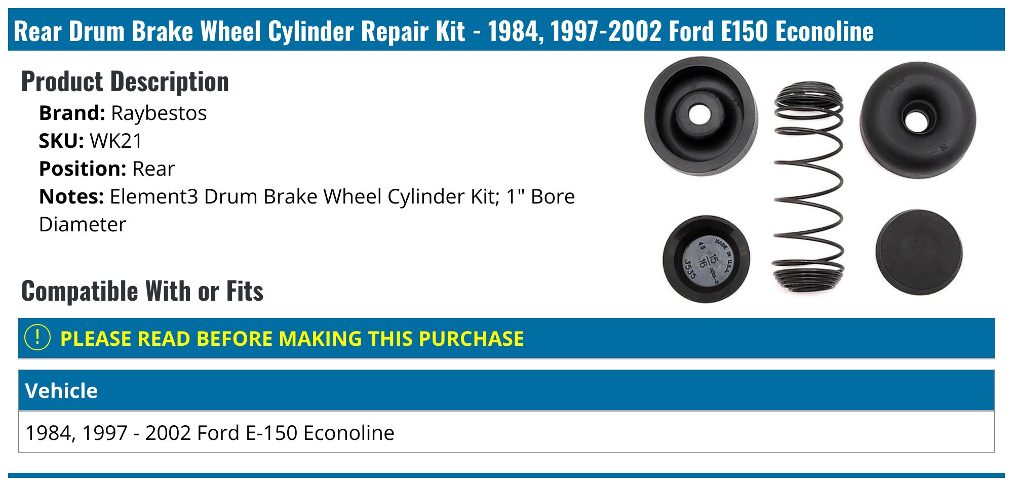1984, 1997-2002 Ford E150 Econoline Drum Brake Wheel Cylinder Repair ...