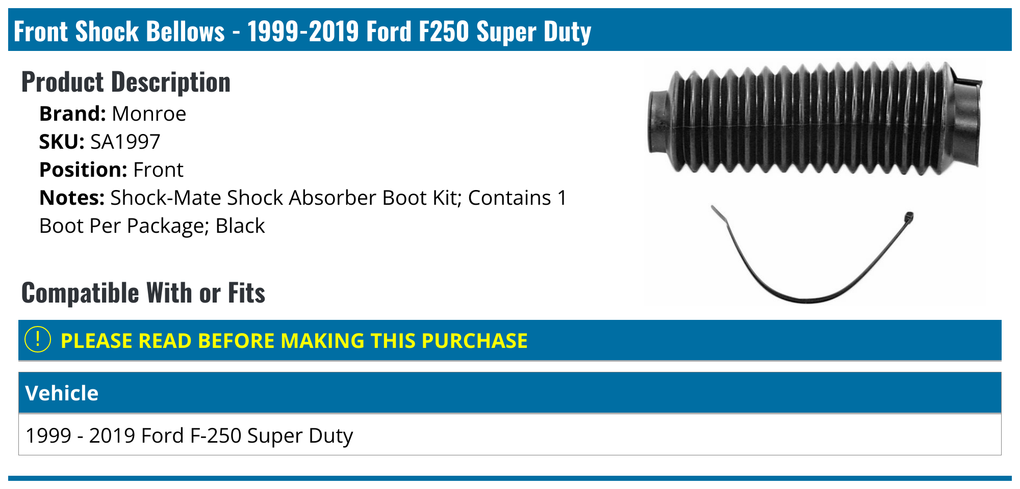 1999-2019 Ford F250 Super Duty Shock Bellows - Monroe SA1997 - Front ...