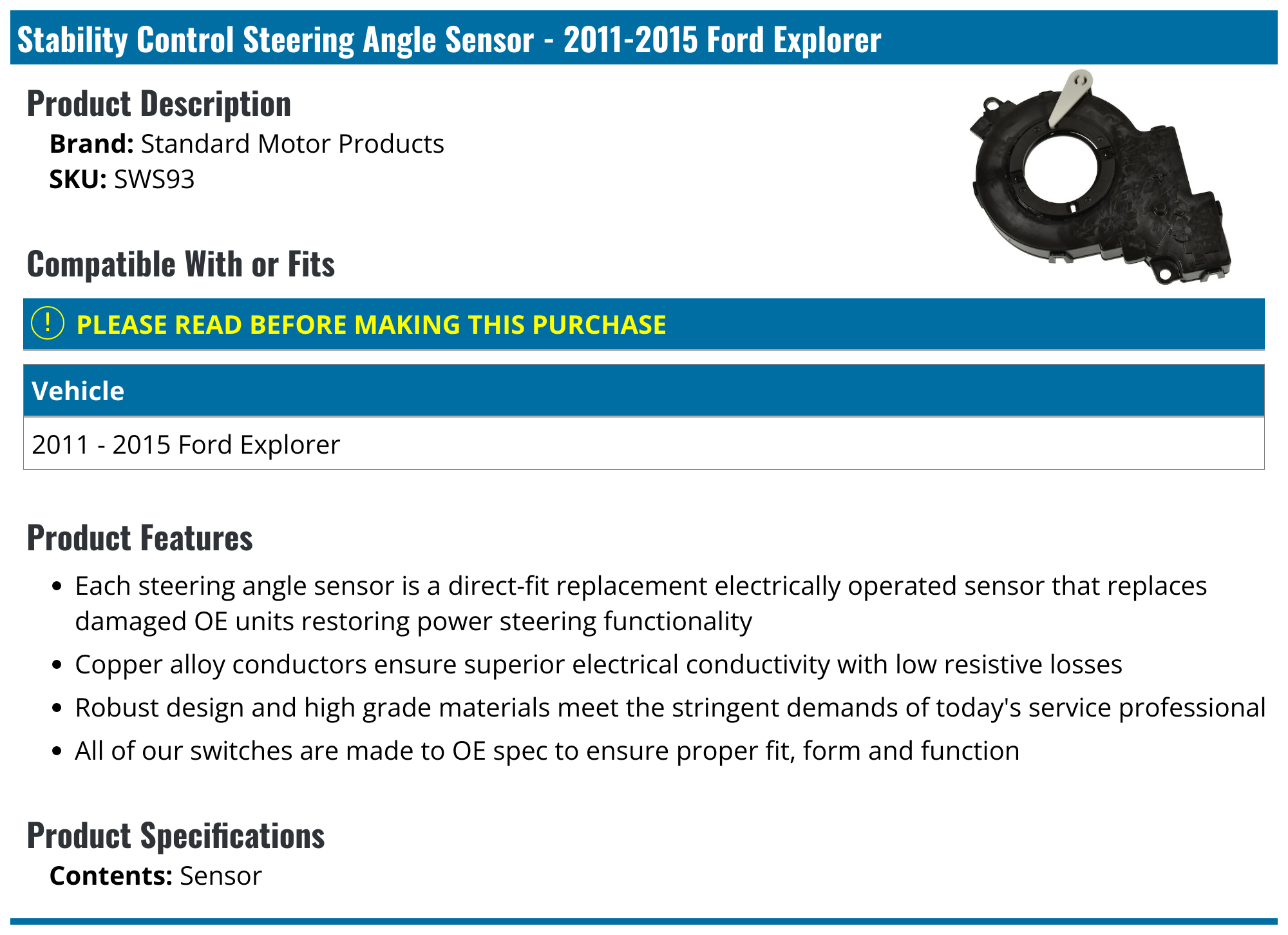 2011-2015 Ford Explorer Air Bag Clockspring - Standard Motor Products ...