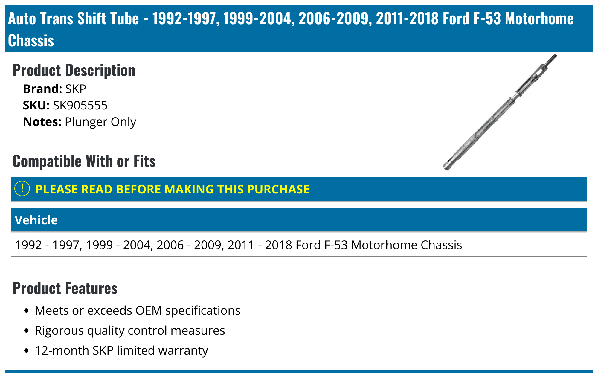 1992-1997, 1999-2004, 2006-2009, 2011-2019 Ford F-53 Motorhome Chassis ...
