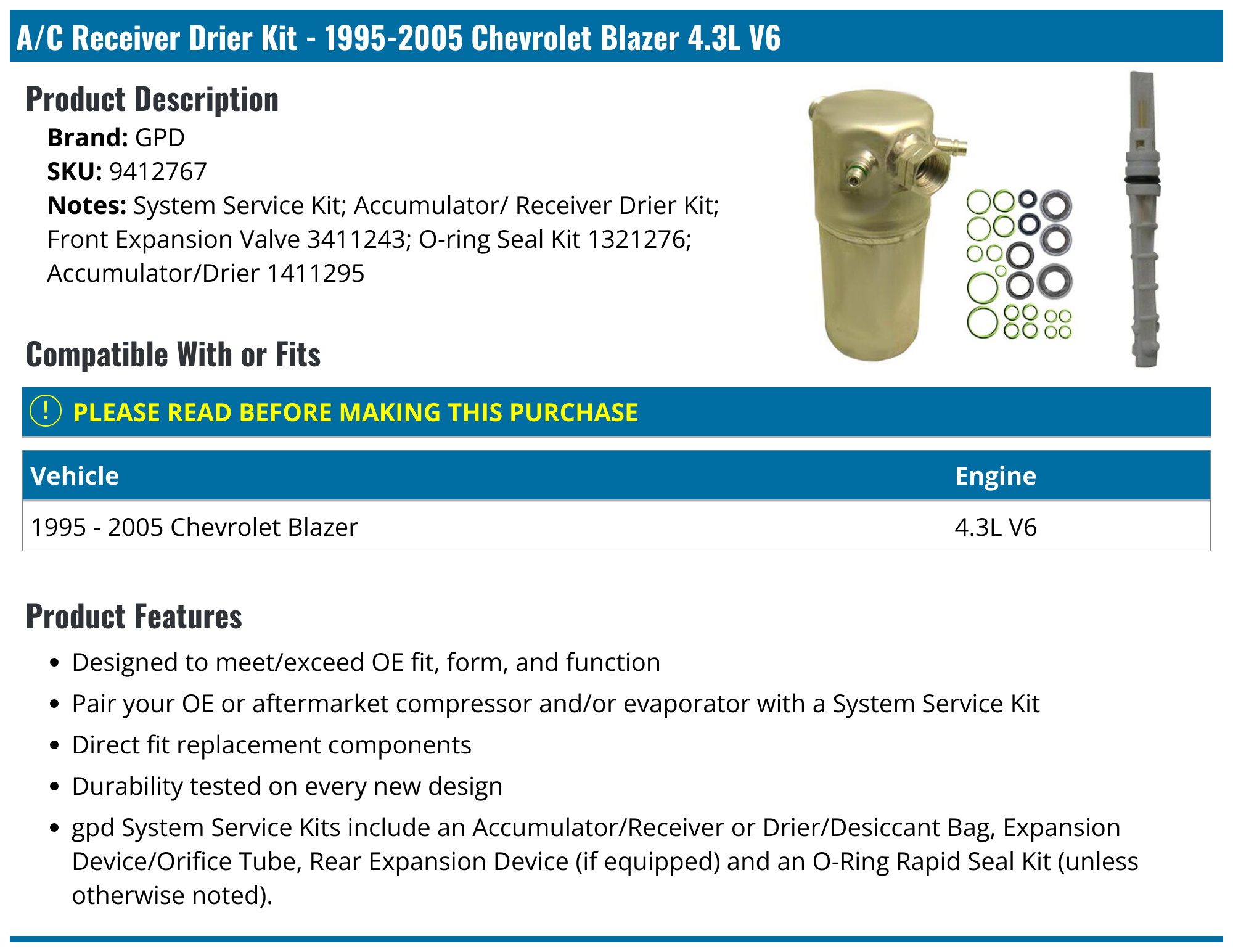 1995-2005 Chevrolet Blazer A/C Receiver Drier - GPD 9412767 - PartsGeek.com