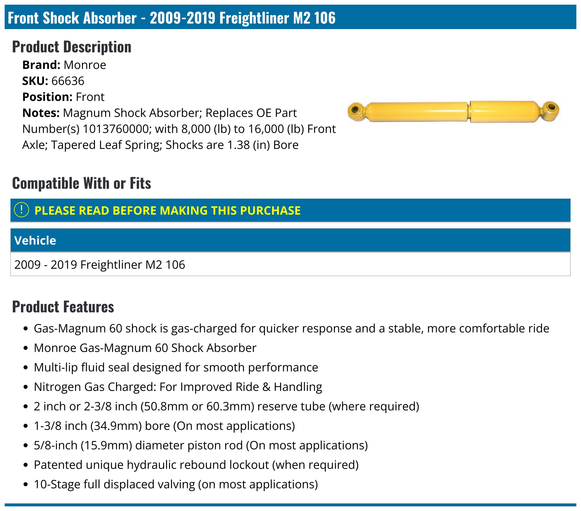 2009-2019 Freightliner M2 106 Shock Absorber - Monroe 66636 - Front ...