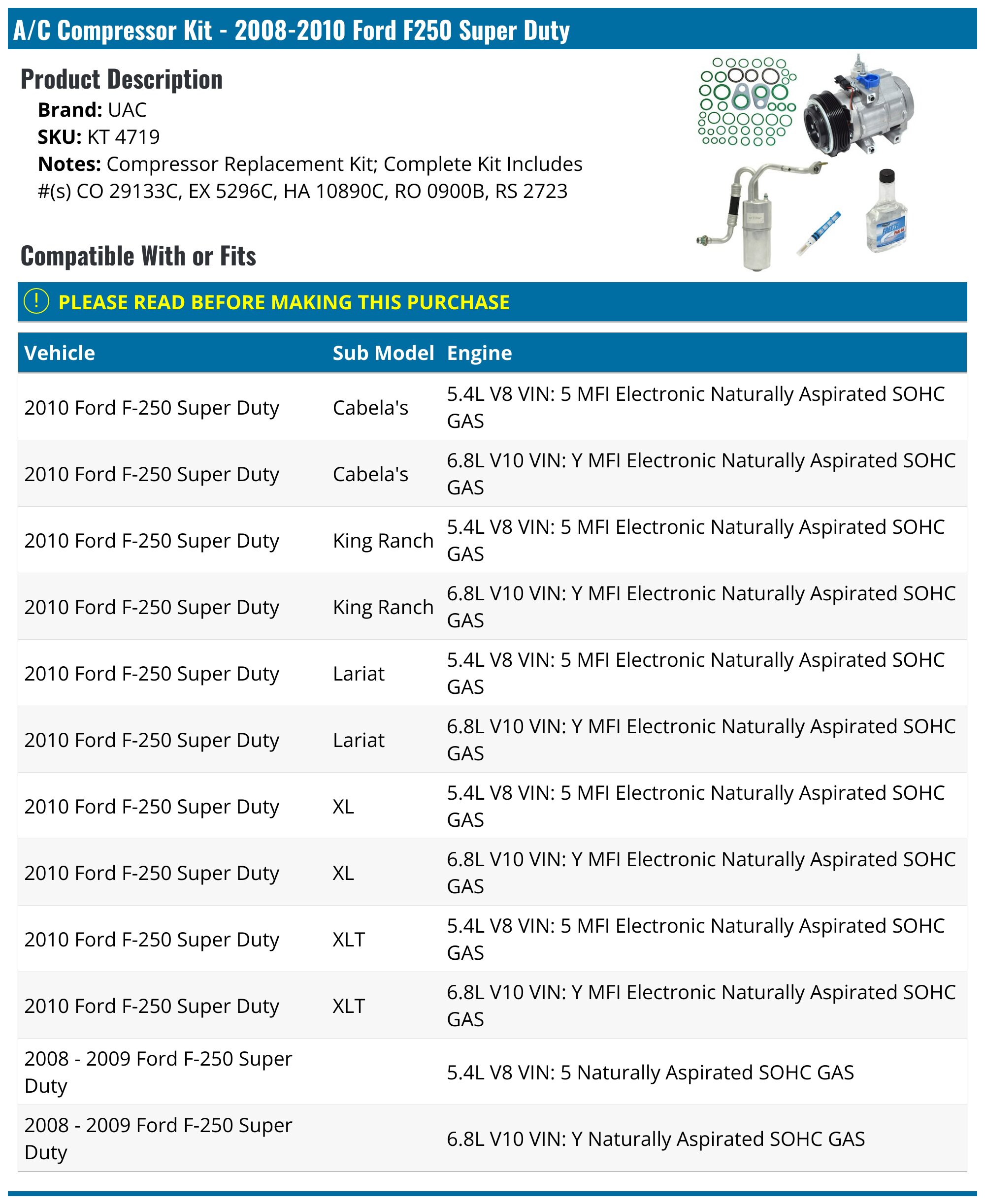 2008-2010 Ford F250 Super Duty A/C Compressor - UAC KT 4719 - PartsGeek.com
