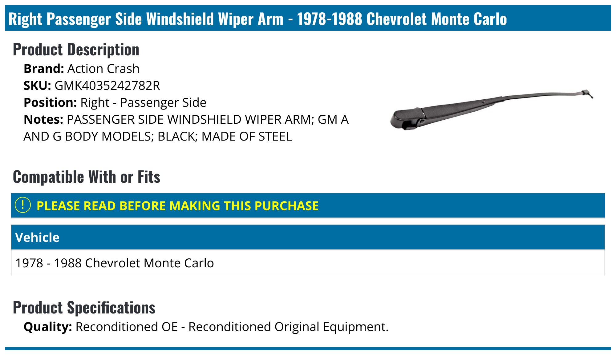 Windshield Wiper Arm - Front, Rear Wiper Arm Replacement | Parts Geek