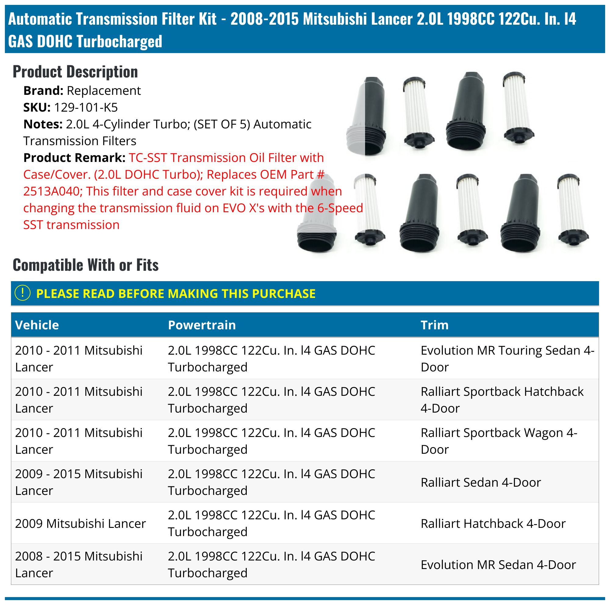 2008-2015 Mitsubishi Lancer Automatic Transmission Filter - Replacement ...