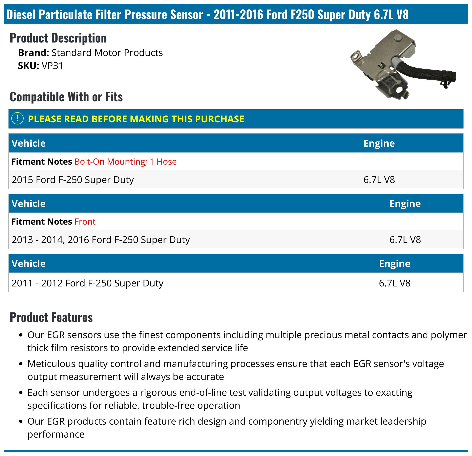 2011-2015 Ford F250 Super Duty Diesel Particulate Filter Pressure ...