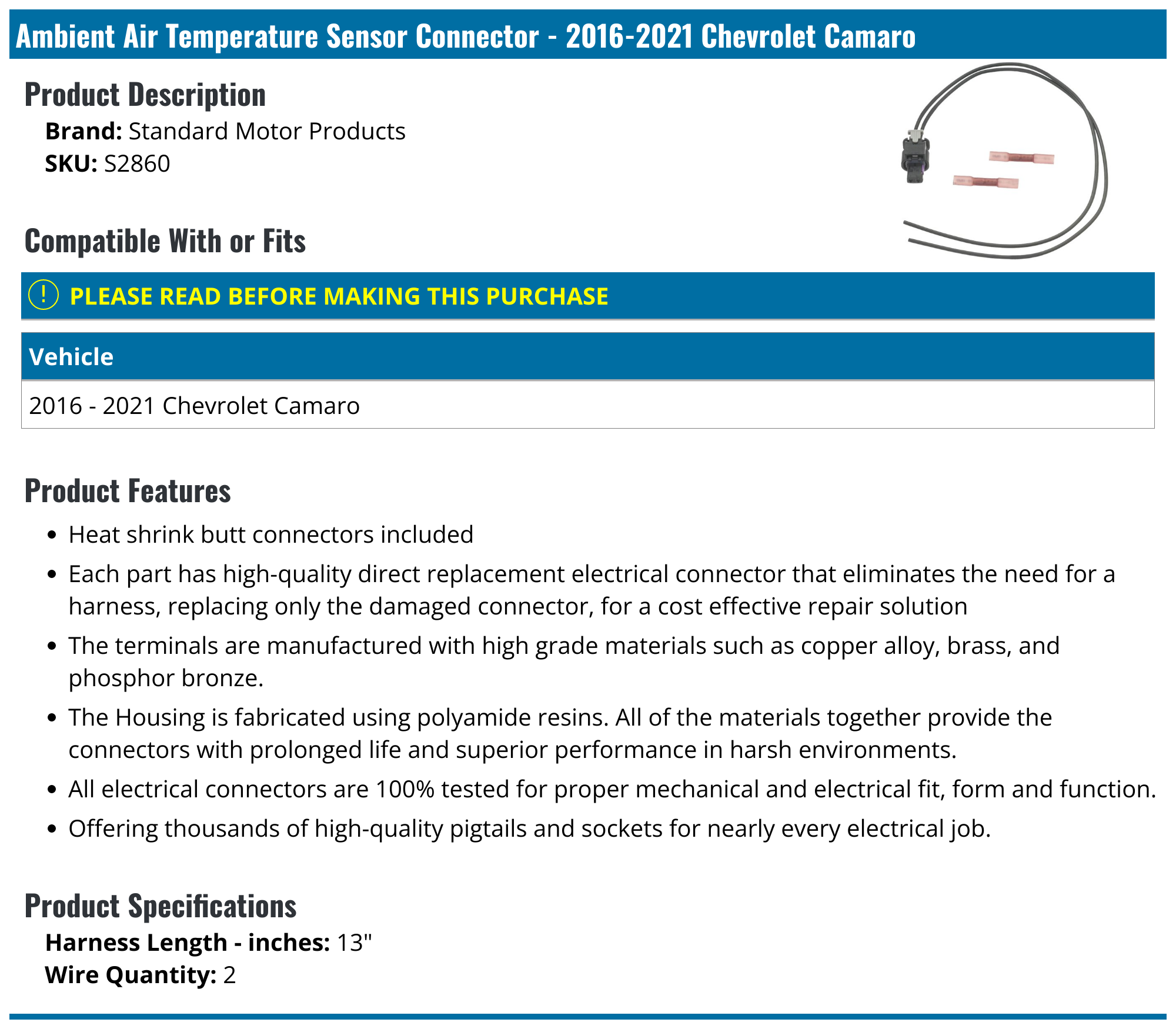 2016-2021 Chevrolet Camaro Ambient Air Temperature Sensor Connector ...