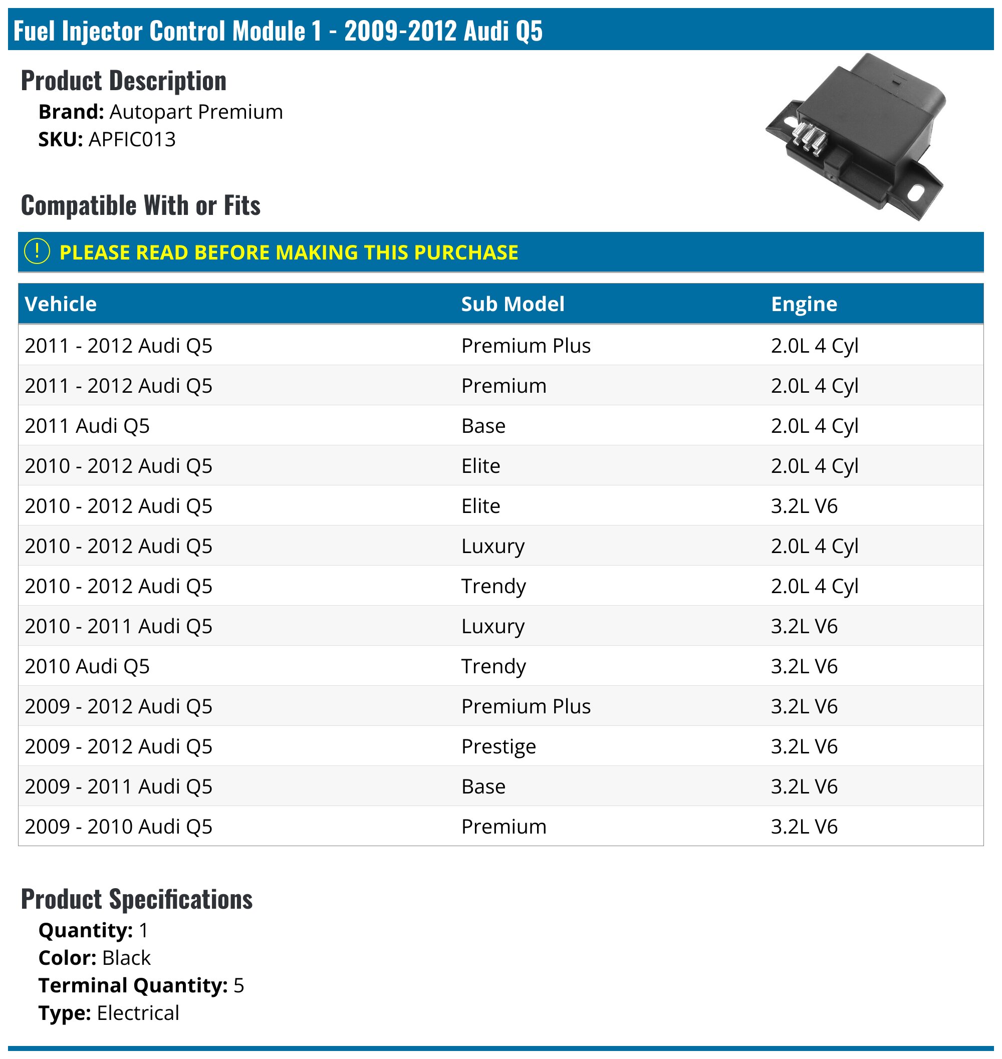 2009-2012 Audi Q5 Fuel Injector Control Module - Autopart Premium ...