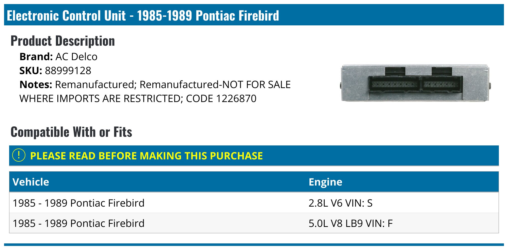 Engine Control Unit - Car Electronic Control Module Replacement