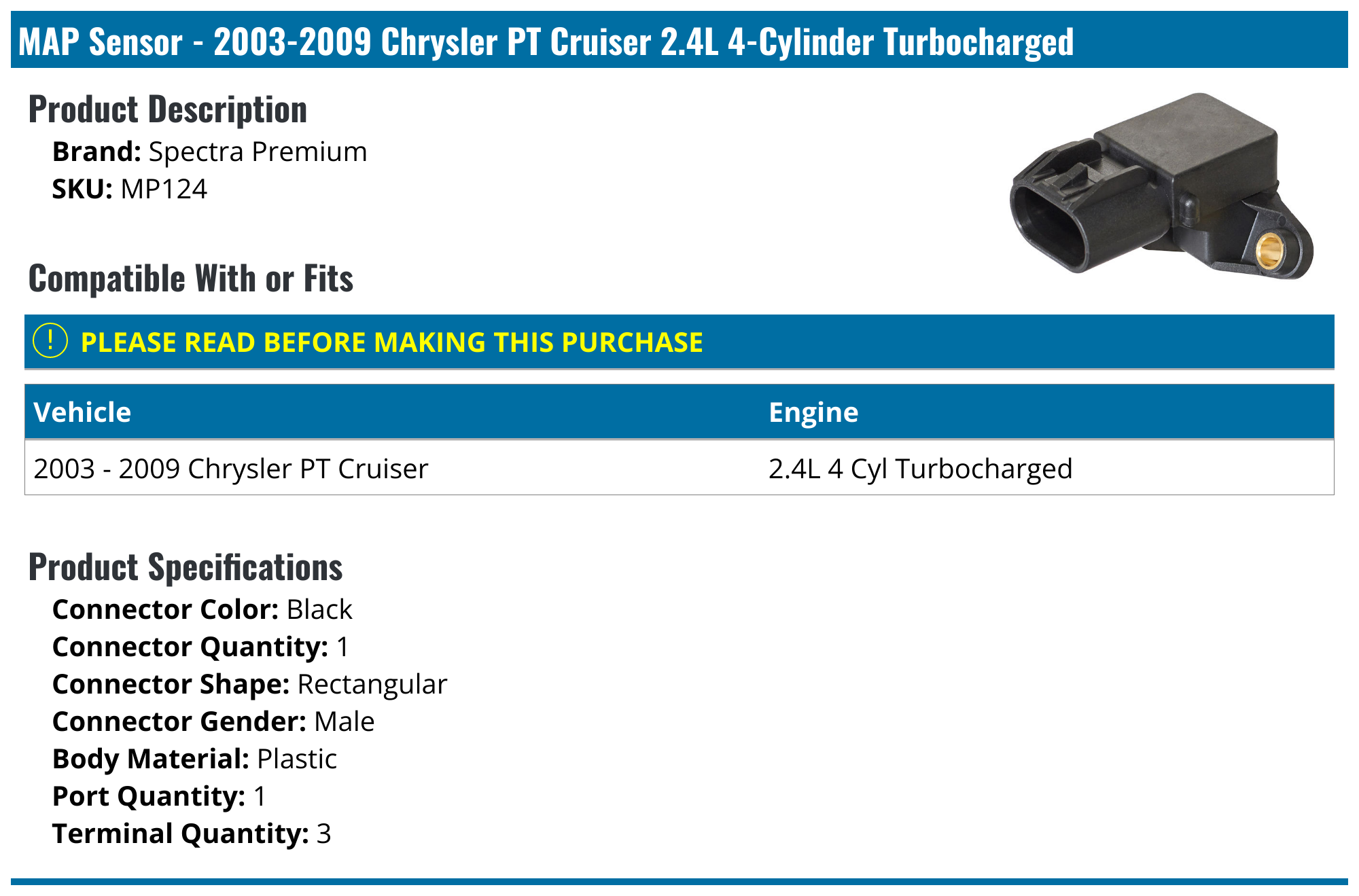 2003-2009 Chrysler PT Cruiser MAP Sensor - Spectra Premium MP124 ...
