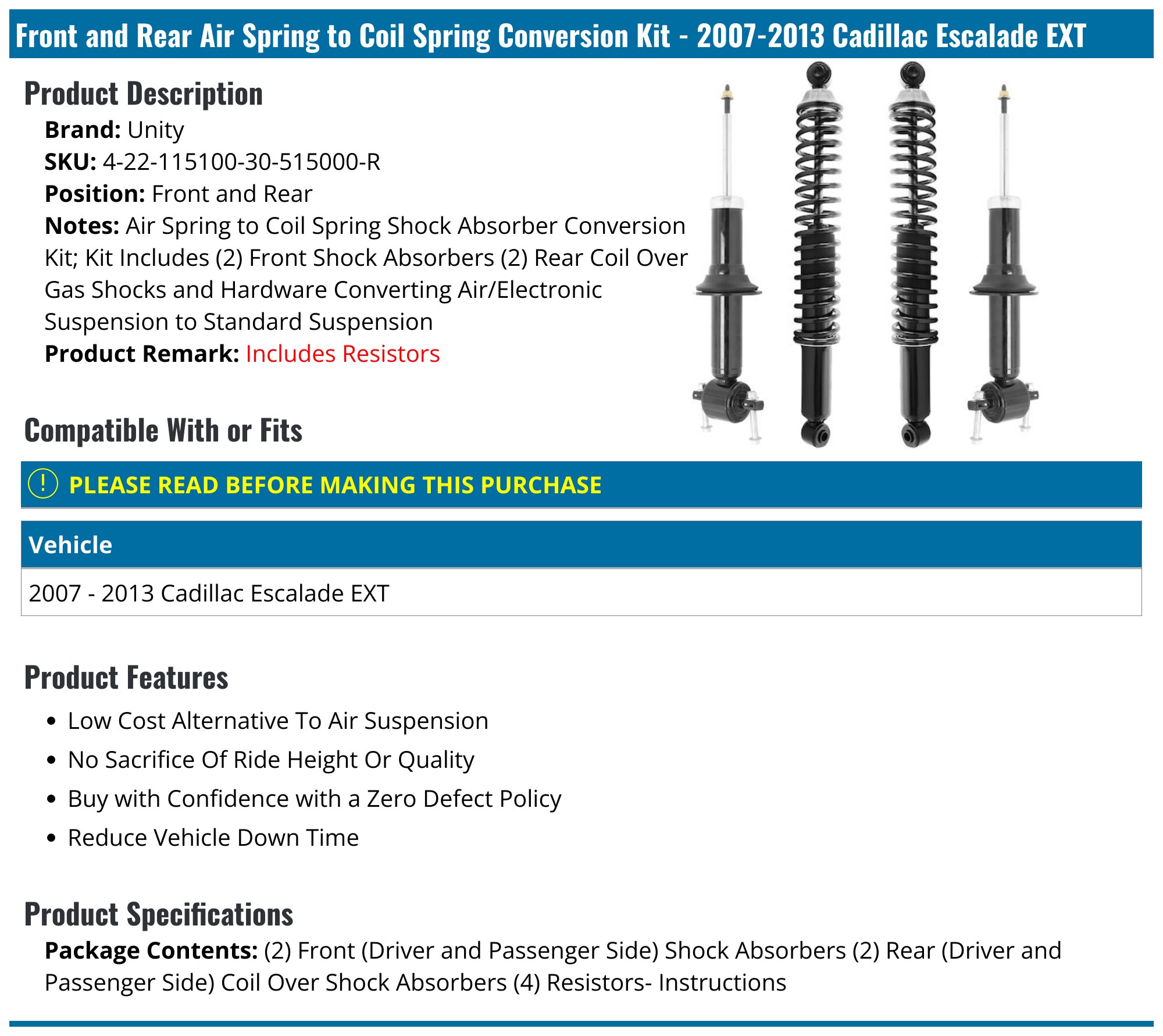 2007-2013 Cadillac Escalade EXT Air Spring to Coil Spring Conversion ...