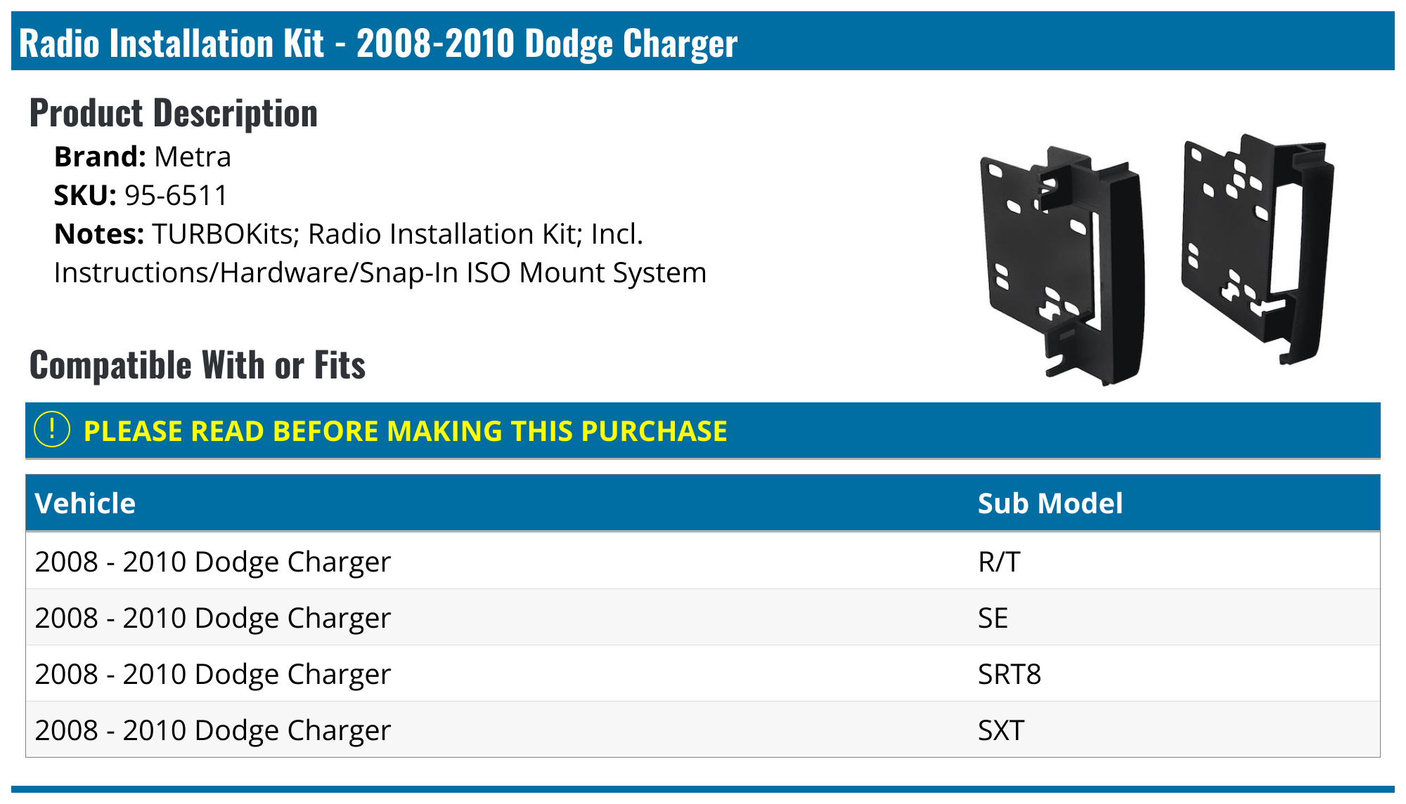 2008-2010 Dodge Charger Radio Installation Kit - Metra 95-6511 ...