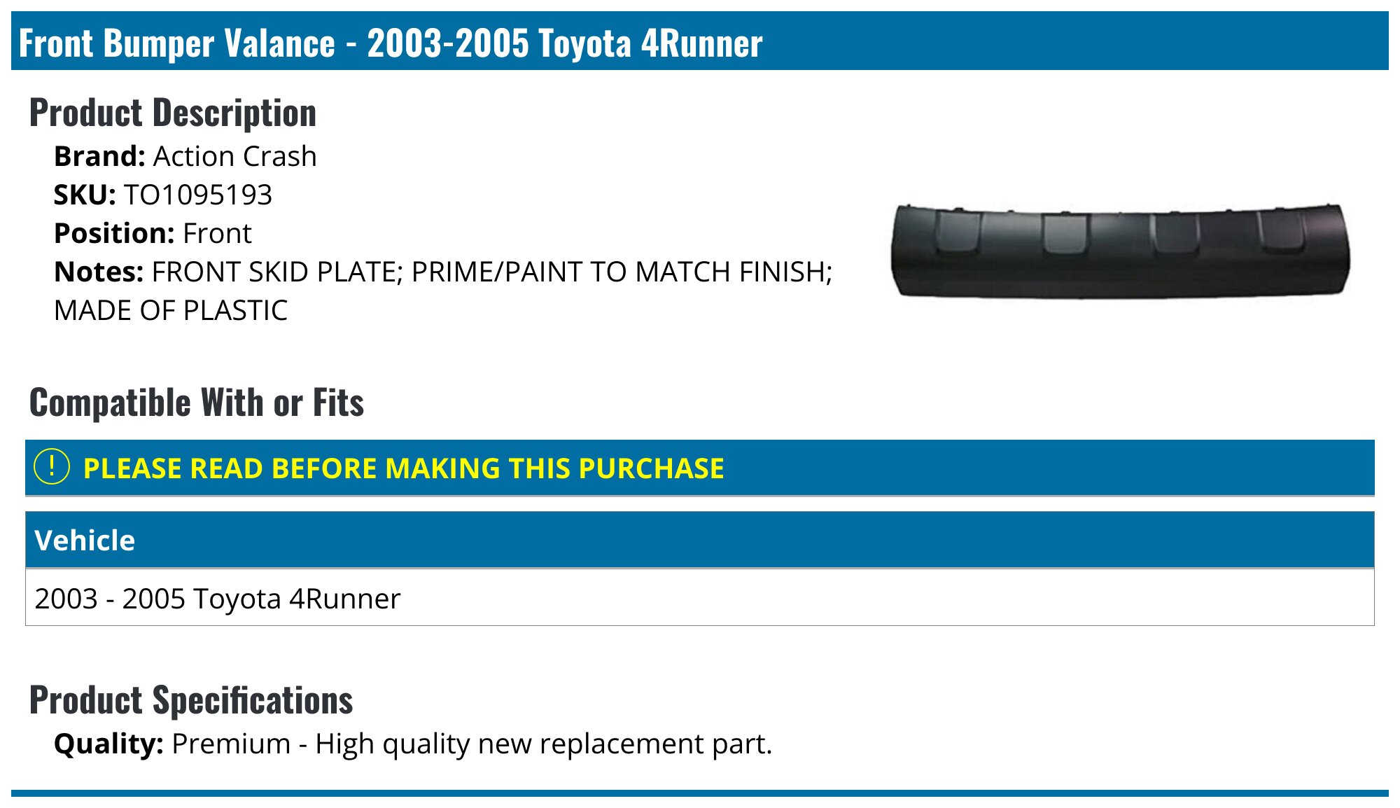 Valance Panel - Front Lower Bumper Valance | Parts Geek