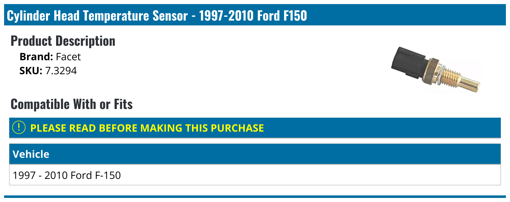 1997-2010 Ford F150 Cylinder Head Temperature Sensor - Facet 7.3294 ...