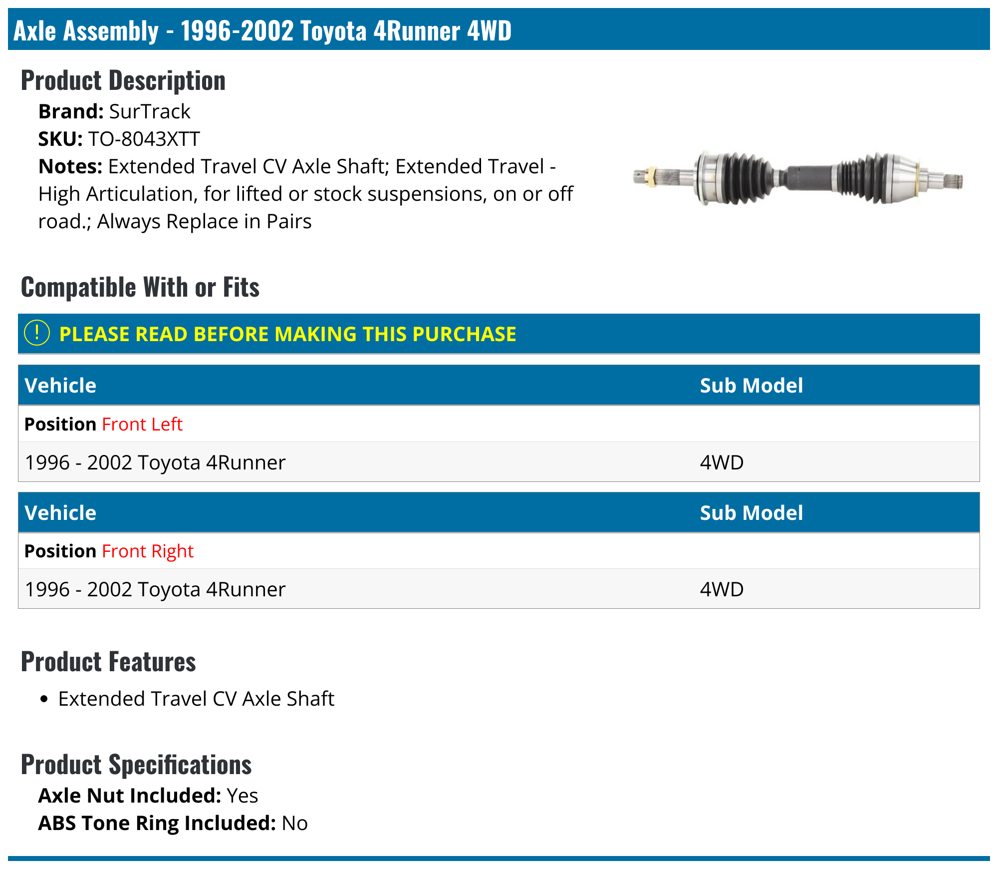 CV Axle Assembly Replacement - Left Right Front & Rear Axles | Parts Geek