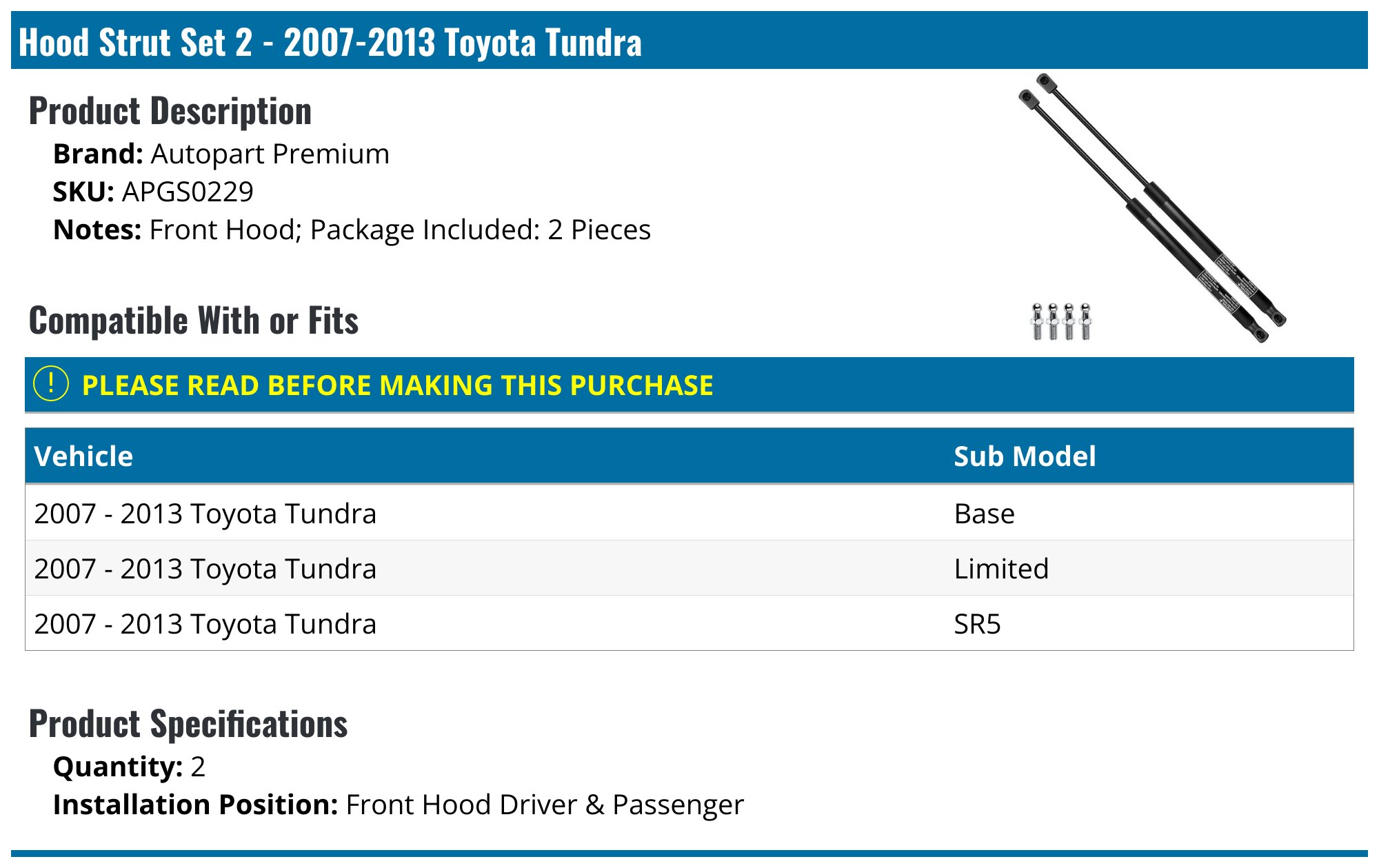 Hood Struts/Shocks Replacement - Car Hood Lift Support | Parts Geek