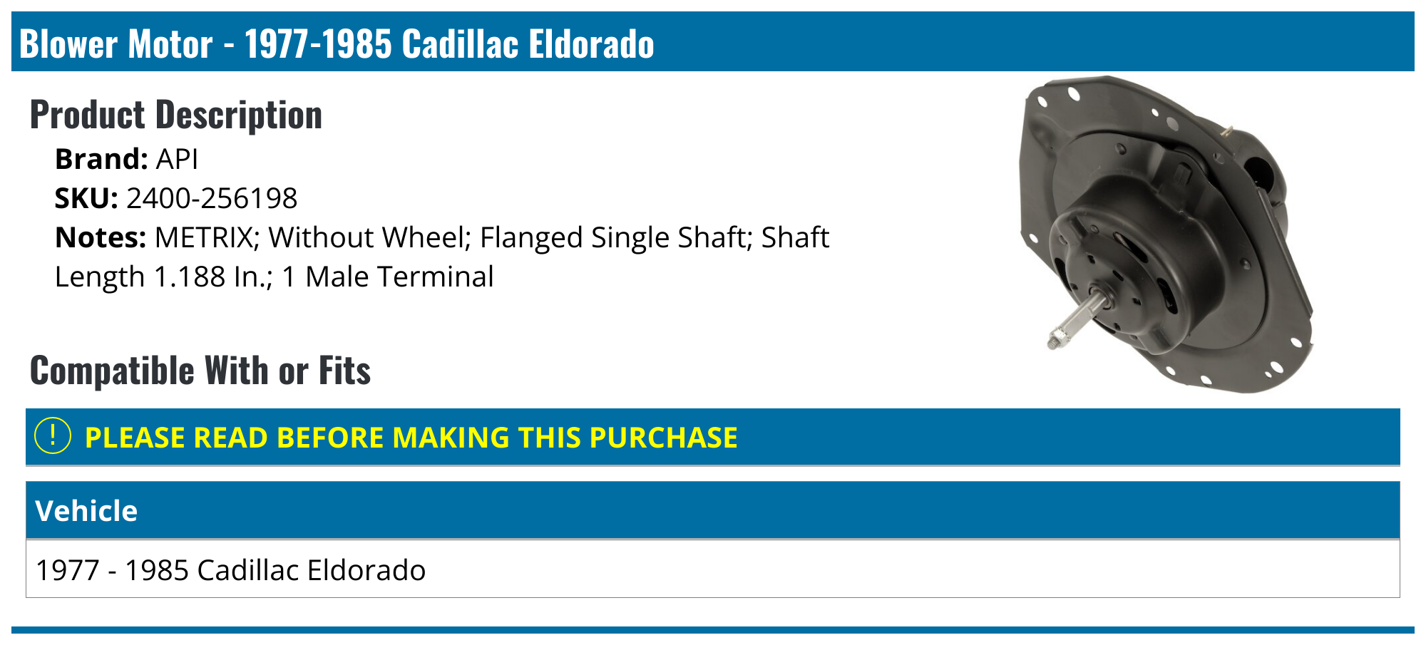 1977-1985 Cadillac Eldorado Blower Motor - API 2824-07909662 ...