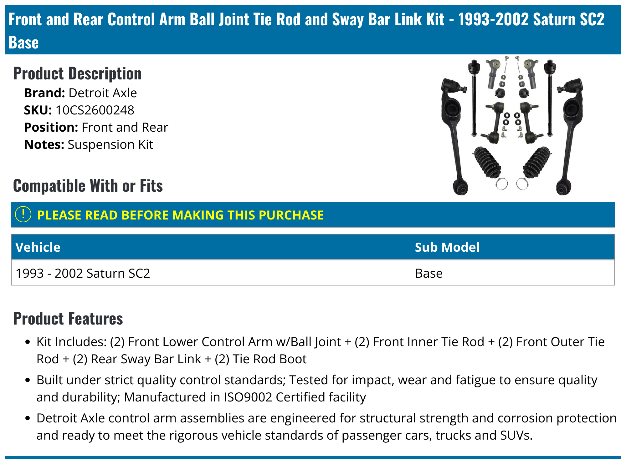 1993-2002 Saturn SC2 Control Arm - Detroit Axle 10CS2600248 - Front and ...