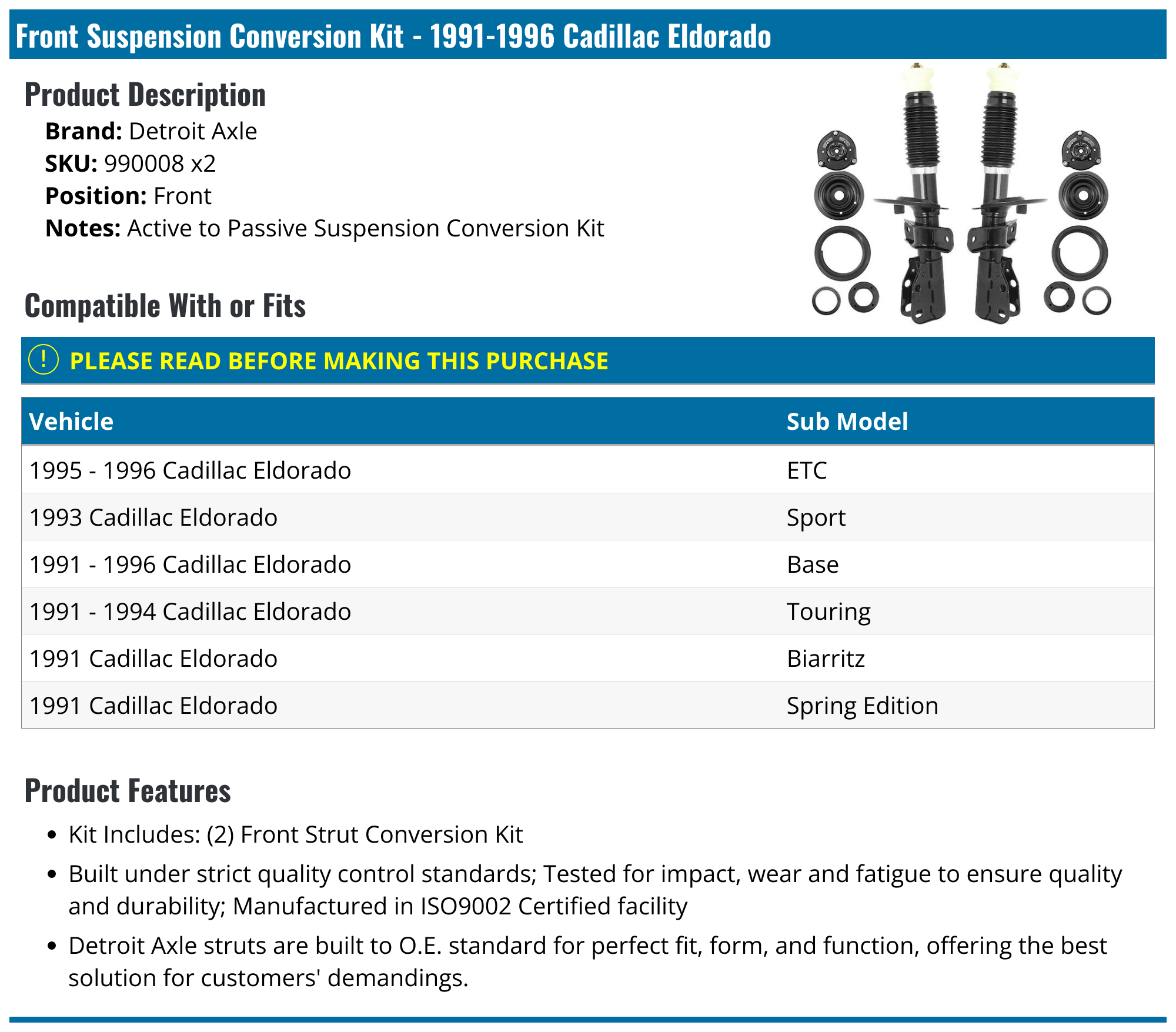 1991-1996 Cadillac Eldorado Suspension Conversion Kit - Detroit Axle ...
